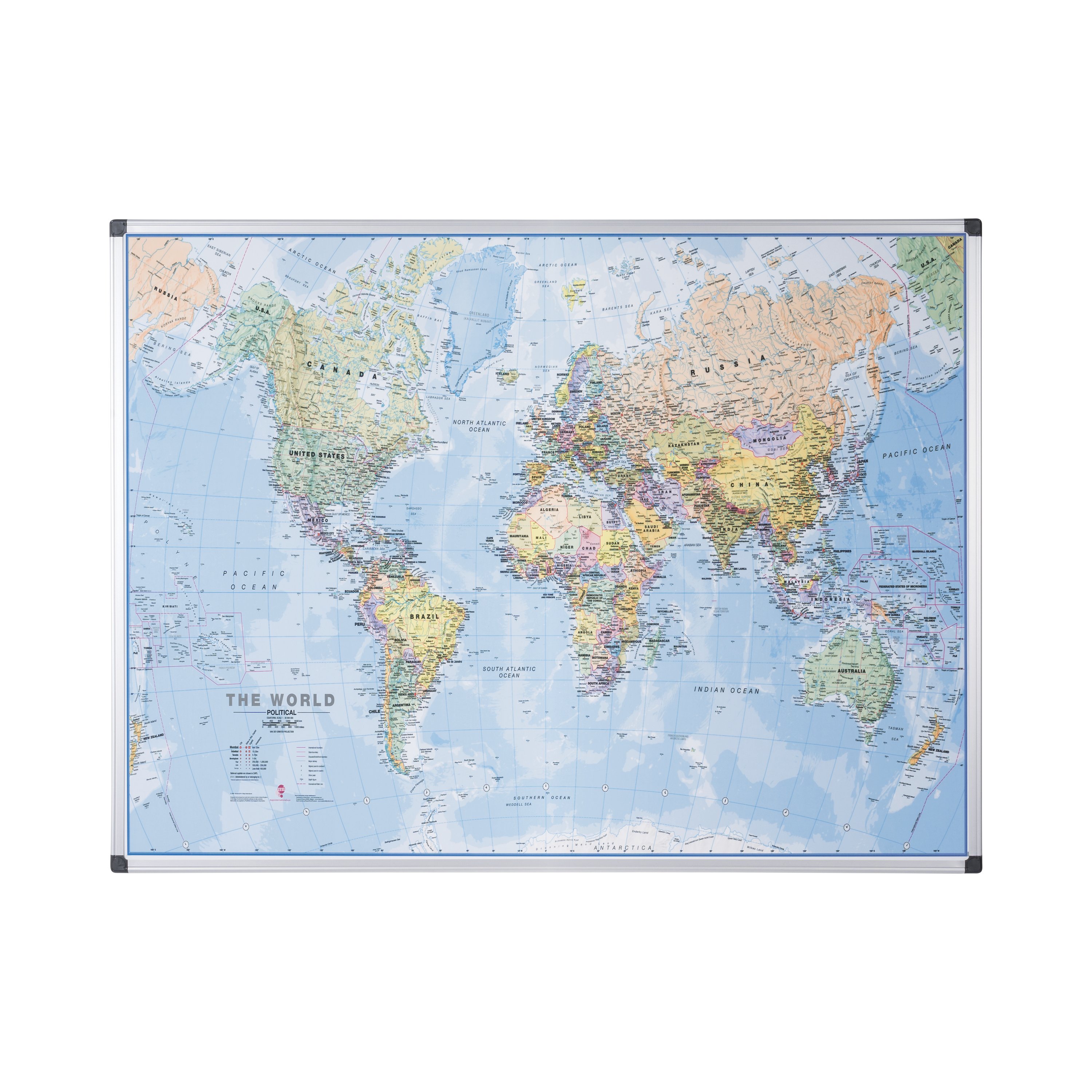 Bi-Office Maya Magnetic World Map Board 120x90cm MAP0100802