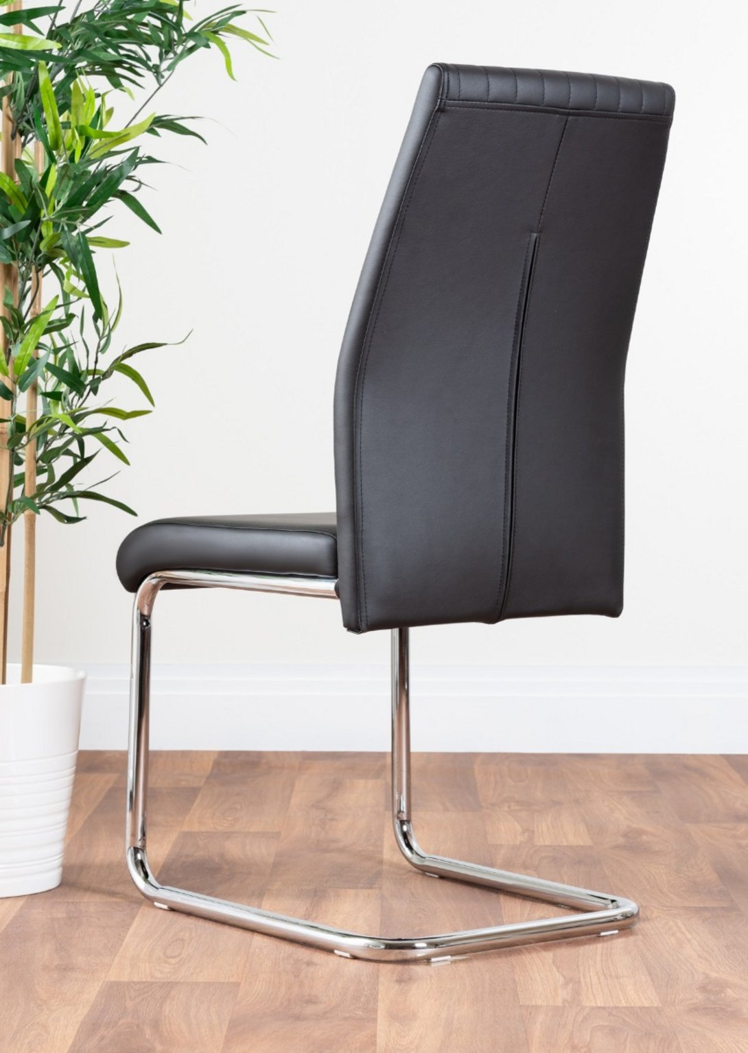 Lorenzo X2 Faux Leather Deep Foam Padded Dining Chairs Silver Chrome