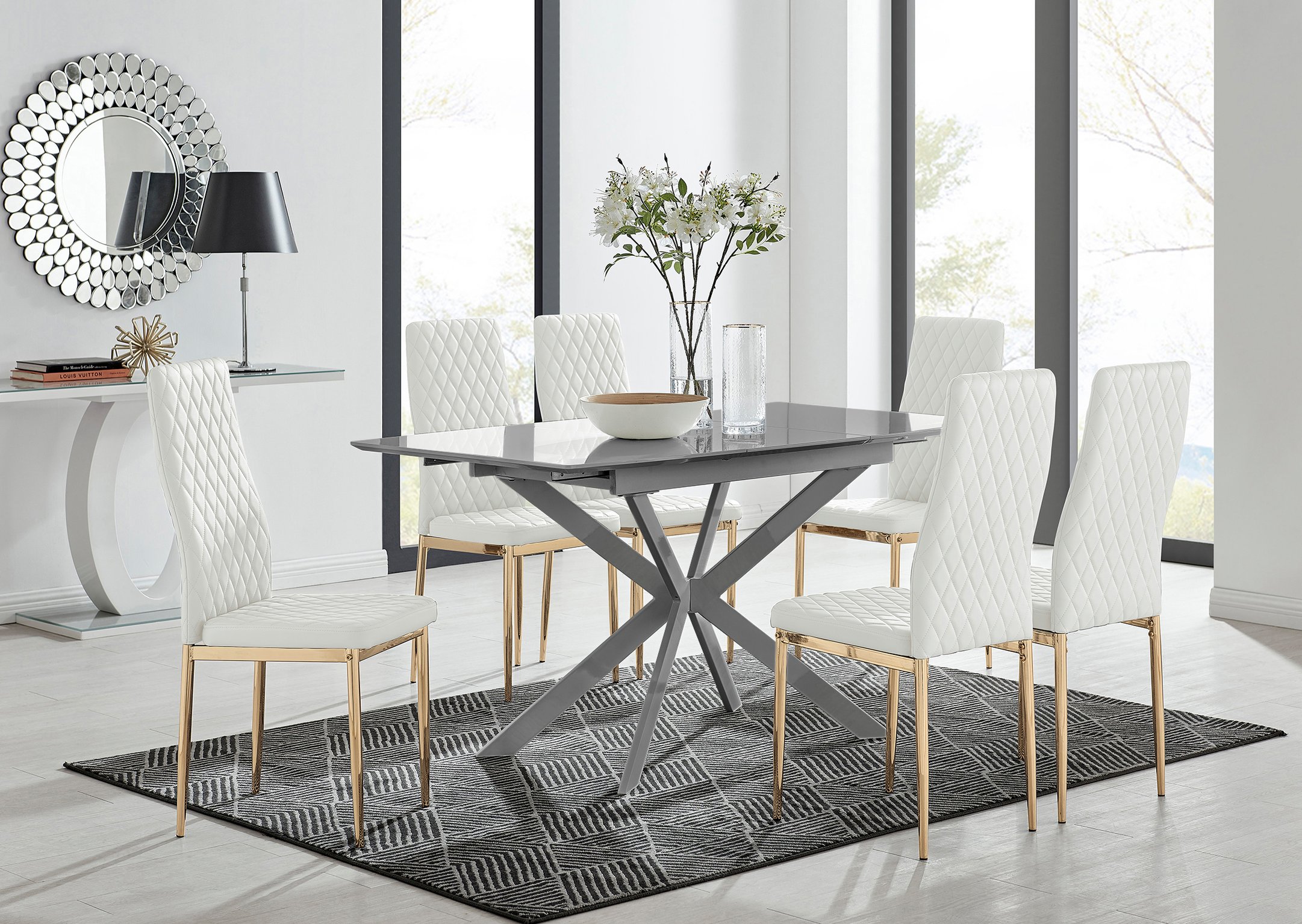 LIRA Grey Gloss 120cm Rectangular Extending Table 6 Faux Leather Milan Chairs eBay