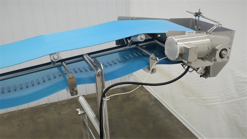 Used Himec Stainless Steel Frame Blue Belt Conveyor 169"L 20"W