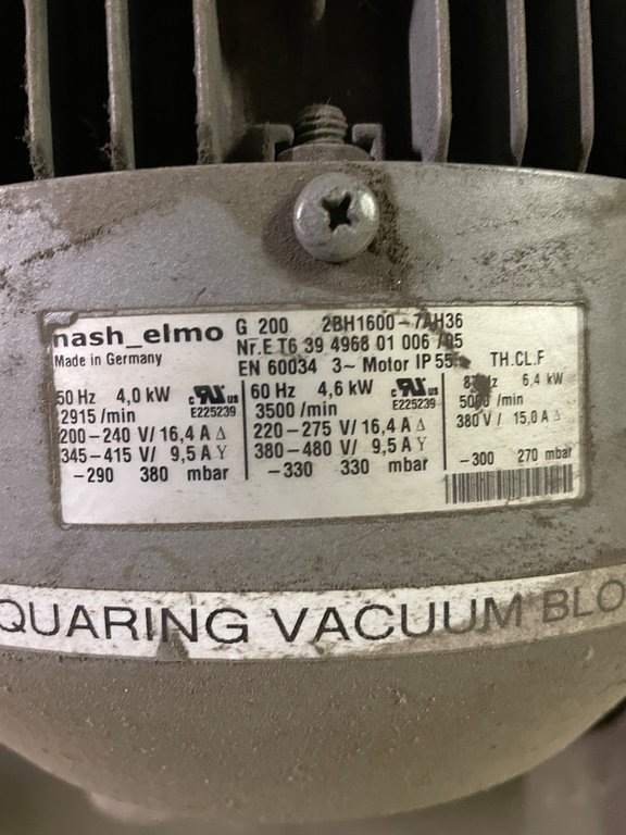 Used Nash Elmo Industries G200 Vacuum Blower 3 Phase Motor
