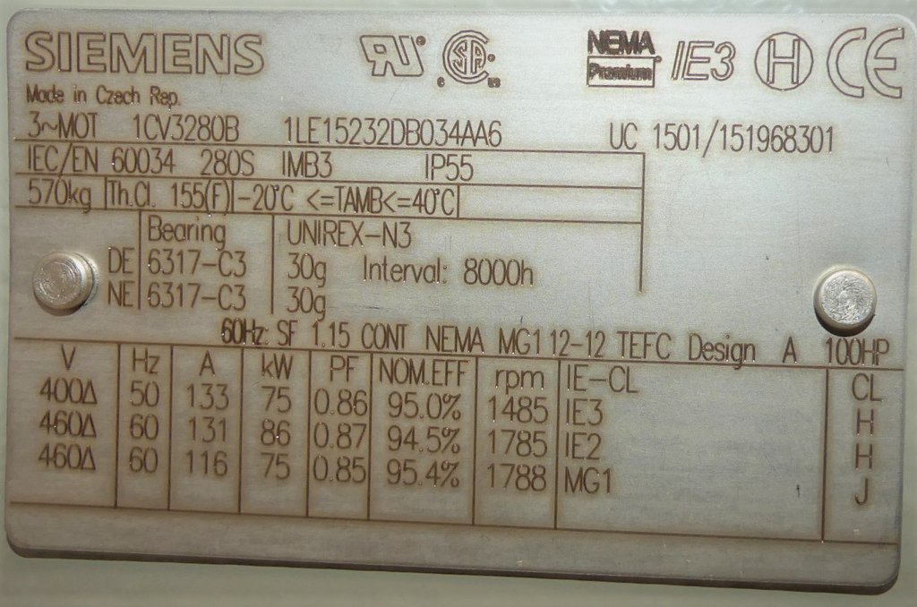 Used Siemens Electric Motor 100 Horsepower