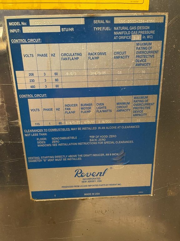 Used Revent 620 G AG Double Rack Oven Natural Gas Fired