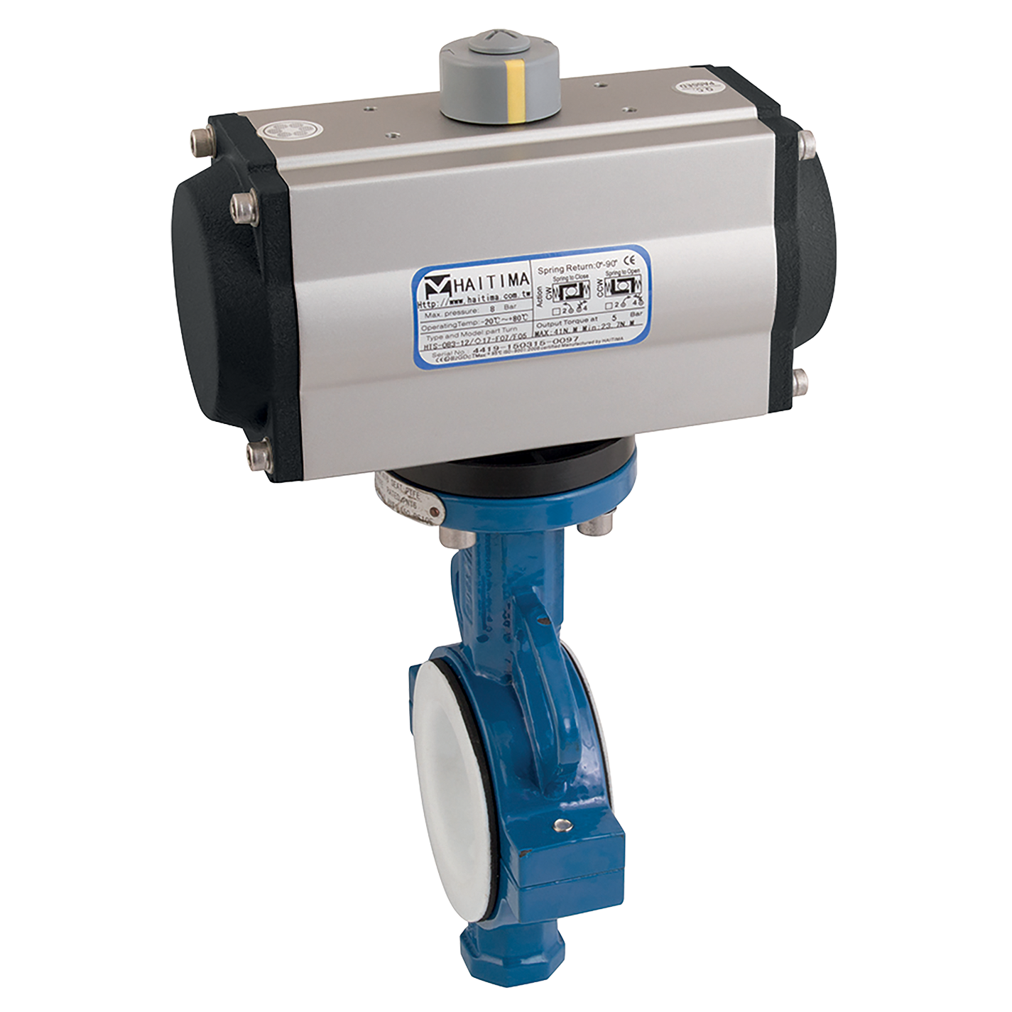 4" WAFER BFLY PTFE LINED F/W HAIT SA ACT / Pneumatic Actuated Butterfly ...