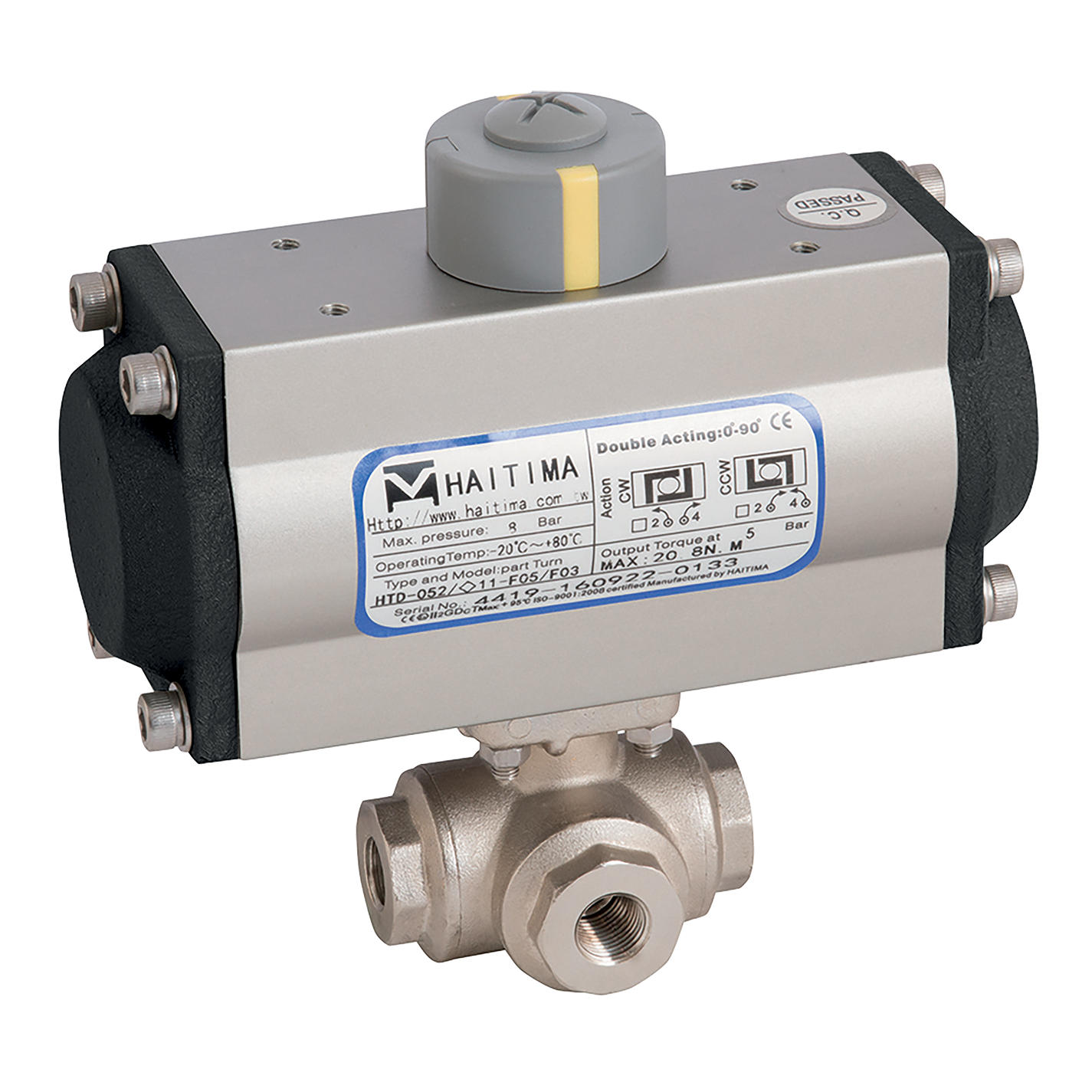 2" BSP BRS 3WT BV F/W HAITIMA SA ACT / Pneumatic Actuated Brass Ball Valve / Pneumatic Actuated ...