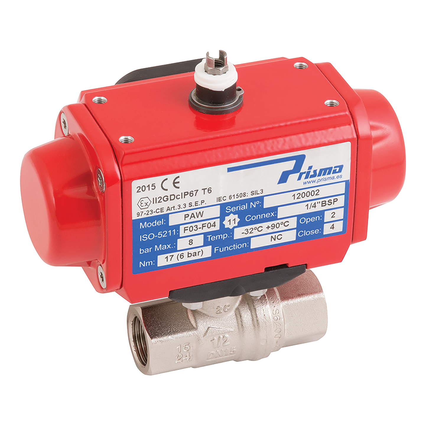 1" BRASS WRAS BALL VALVE F/W PA DA ACT / Pneumatic Actuated Brass Ball Valve / Pneumatic ...