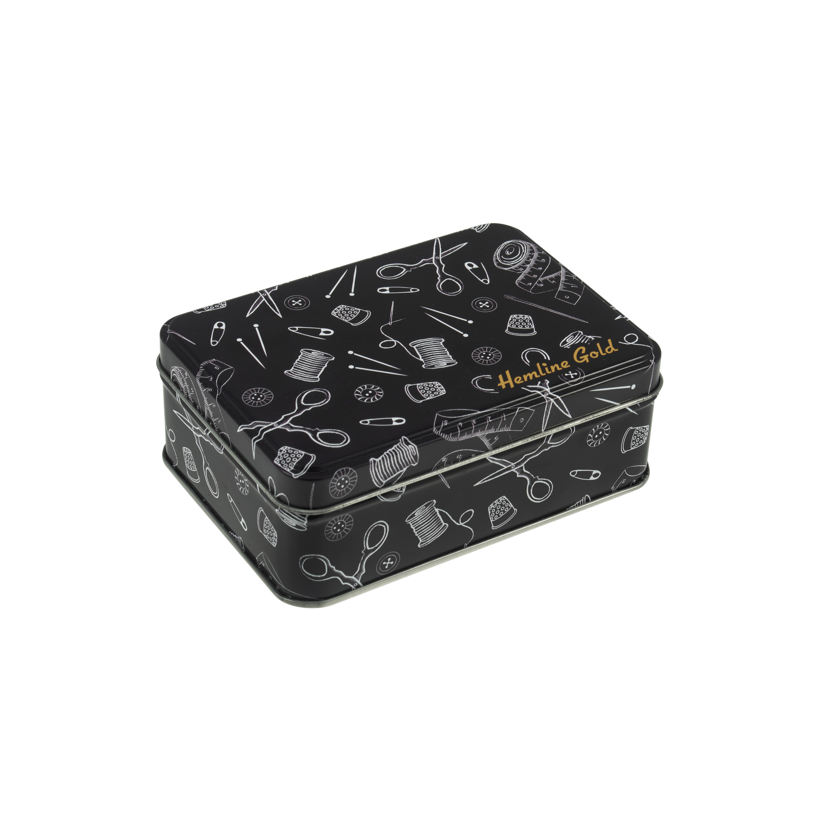 Sewing Accessories Tin: Small: 12 x 8.5 x 3cm - Hemline Gold - Groves ...