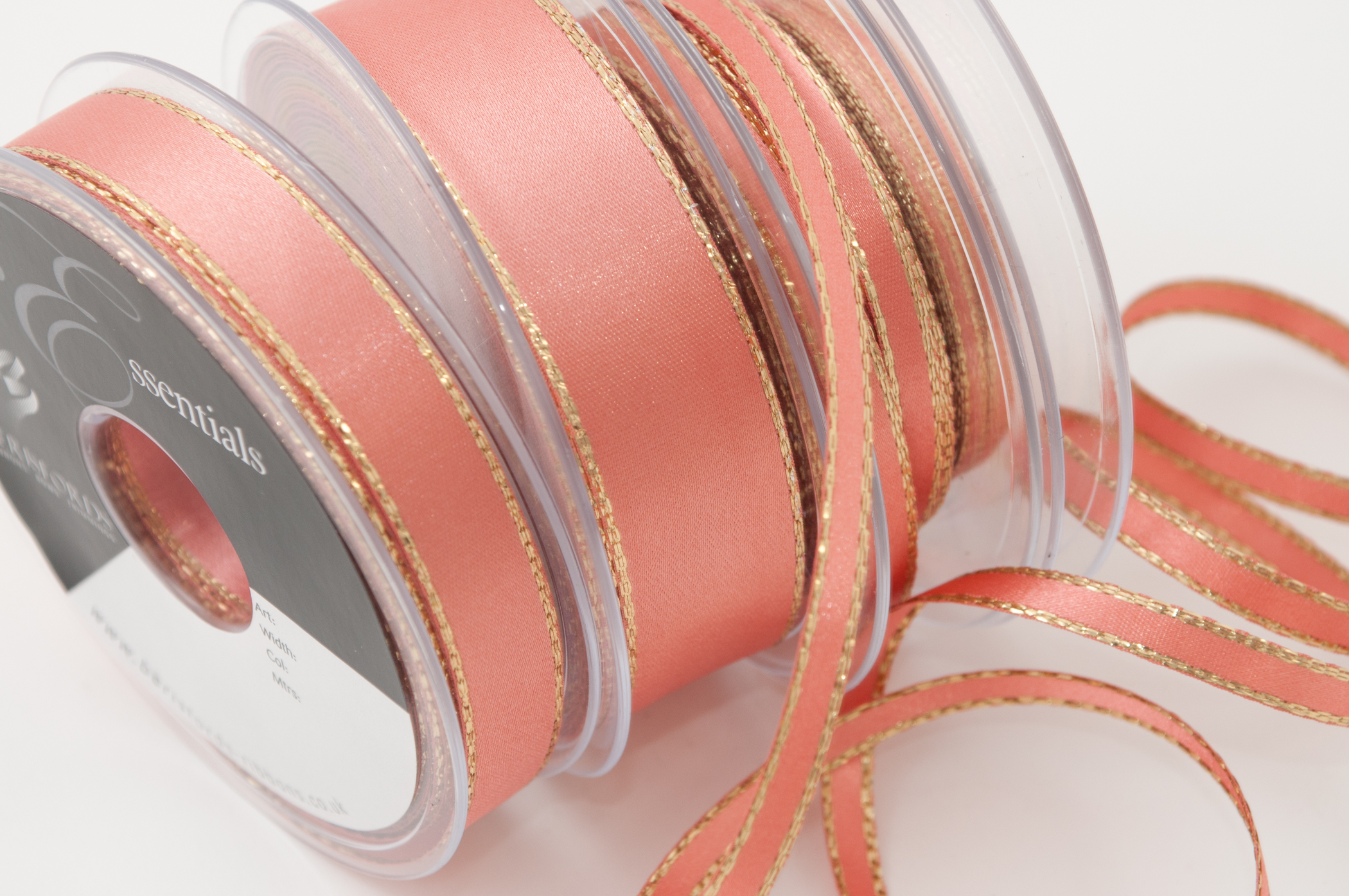 Ribbon: Metallic Edge Satin: Gold: 20m x 25mm: Rose Gold - Berisfords ...