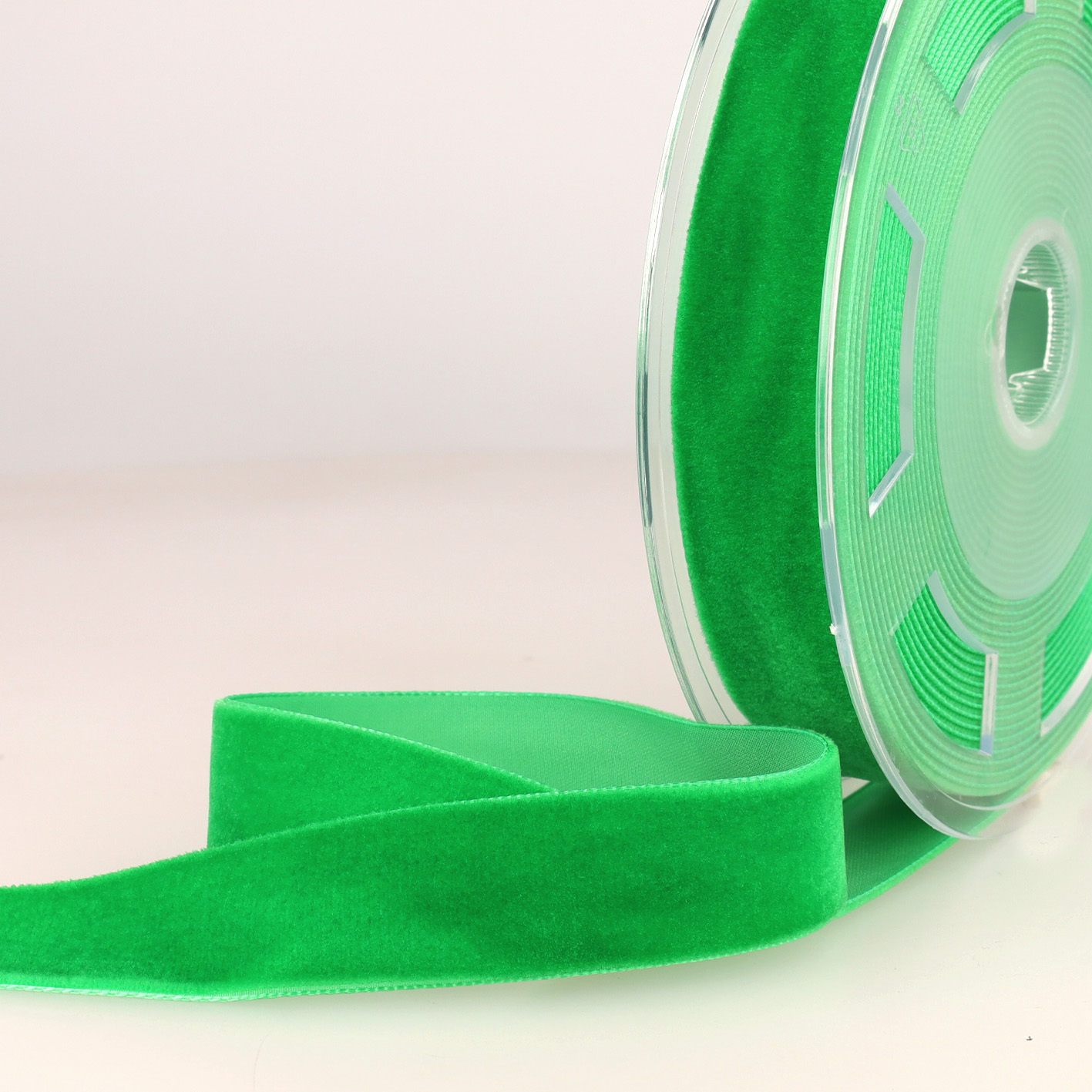 Ribbon: Velvet: 10m x 10mm: Bright Green - Stephanoise - Groves and Banks