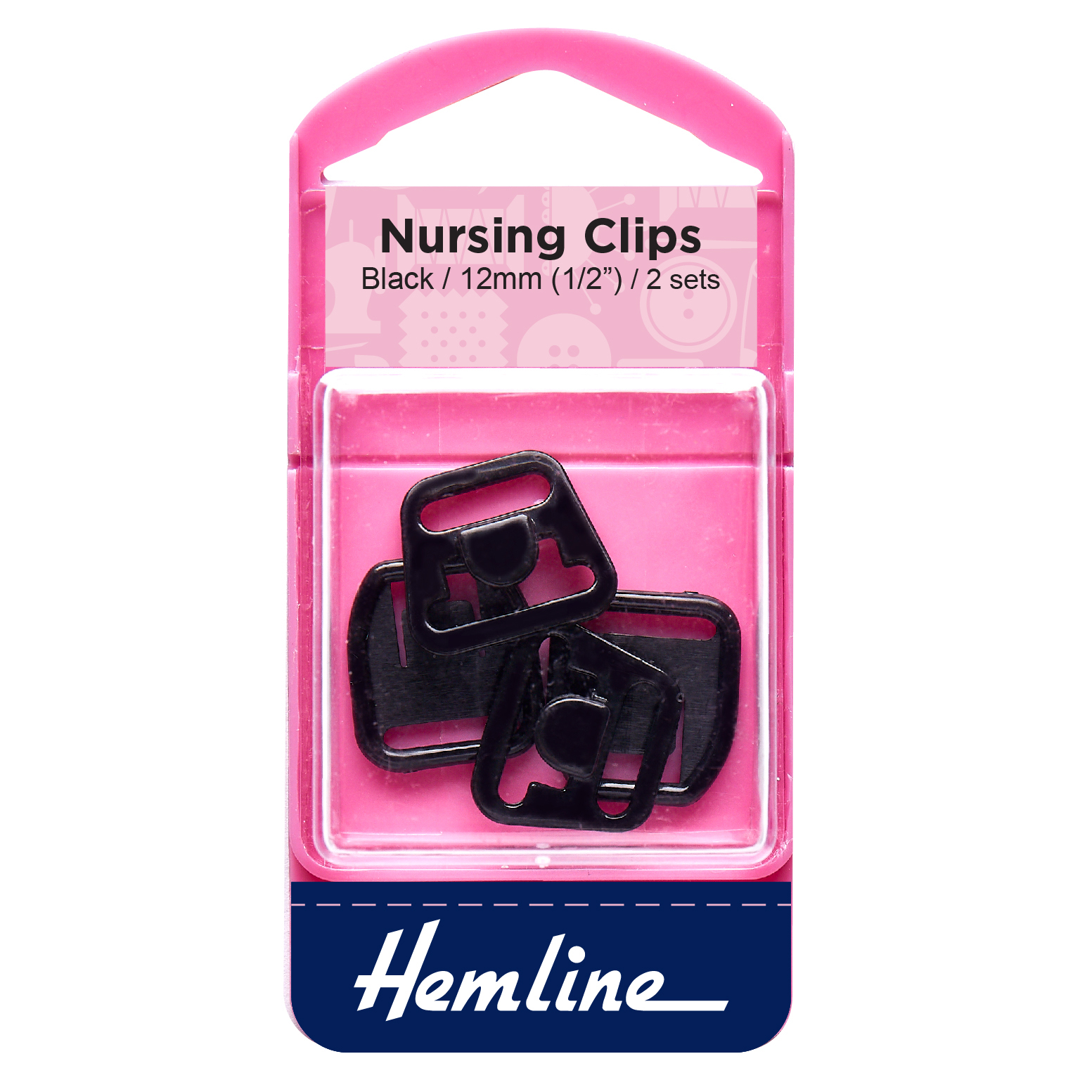 Nursing Clip: 12mm: 2 Sets: Black - Hemline - Groves and Banks
