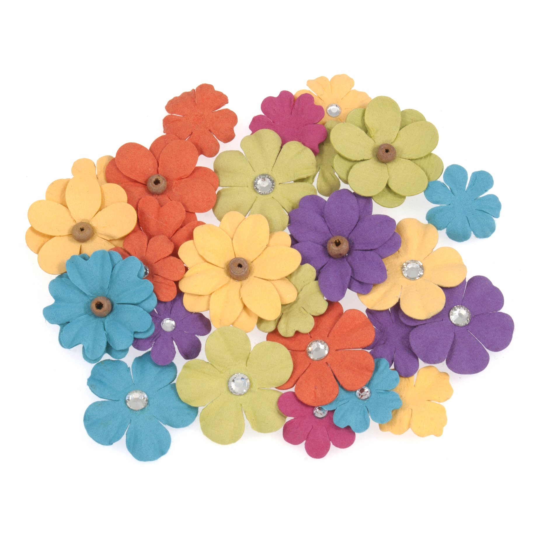 Craft Embellishments: Paper Flowers: Medium: Bright: 26 Pieces ...