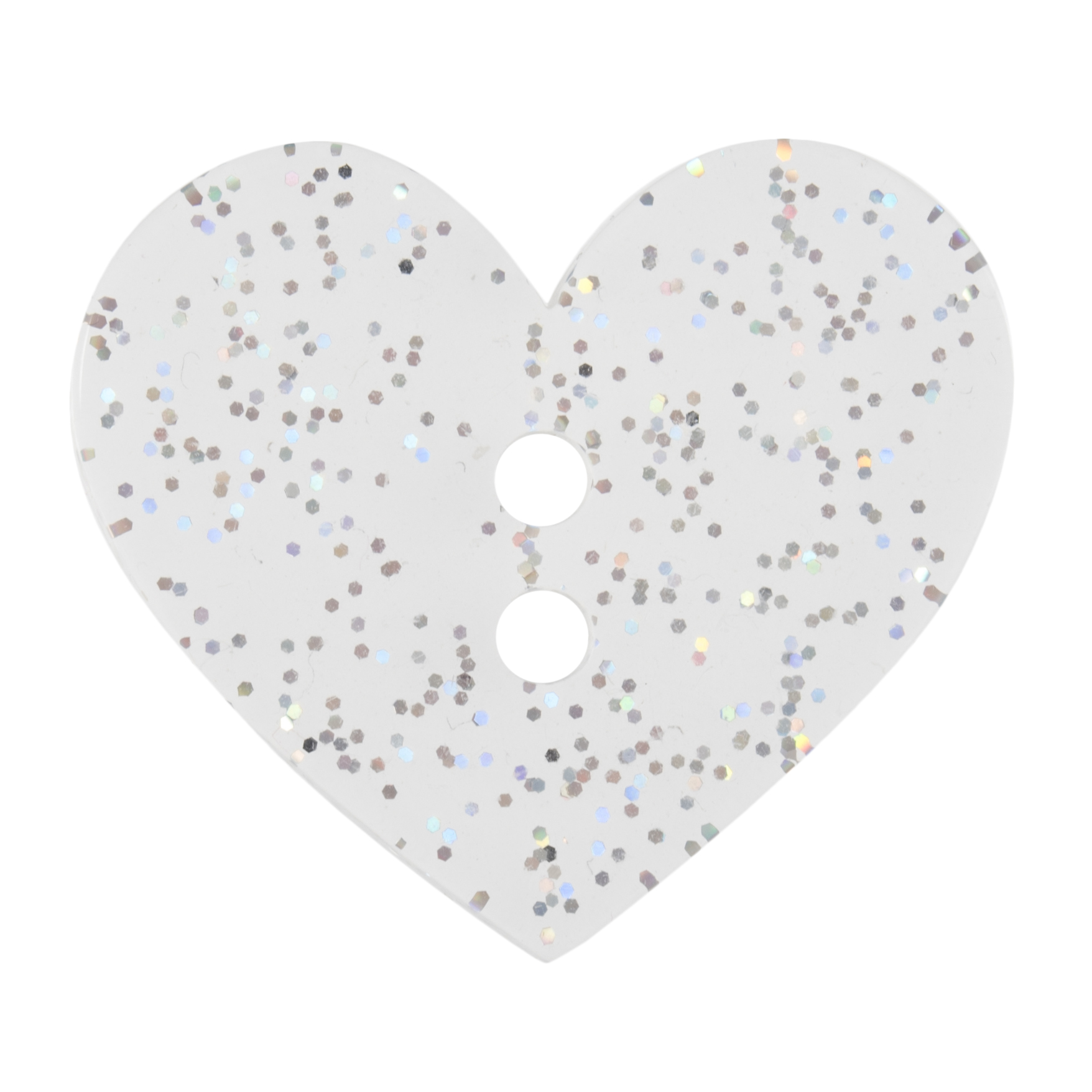 Buttons: Transparent: Glitter: Heart: 2 Hole: 32mm: Transparent/Silver ...