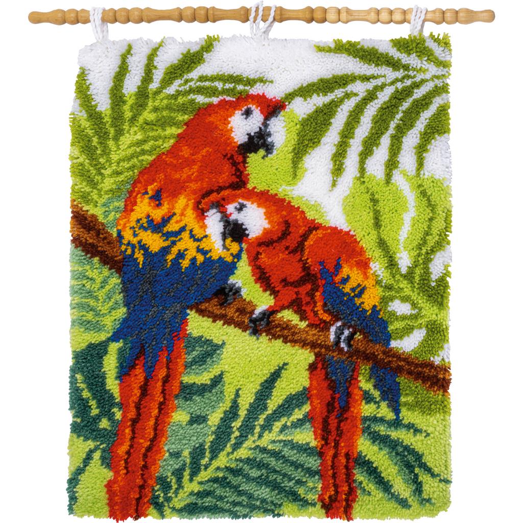 Latch Hook Kit: Rug: Parrots in the Jungle - Vervaco - Groves and Banks
