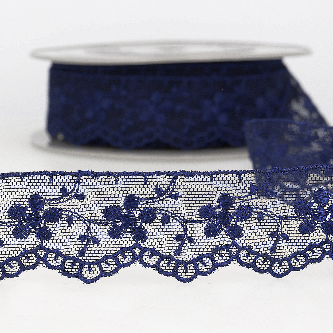 Trim: Lace: Embroidered Tulle: 14.6m x 35mm: Navy Blue - Stephanoise ...