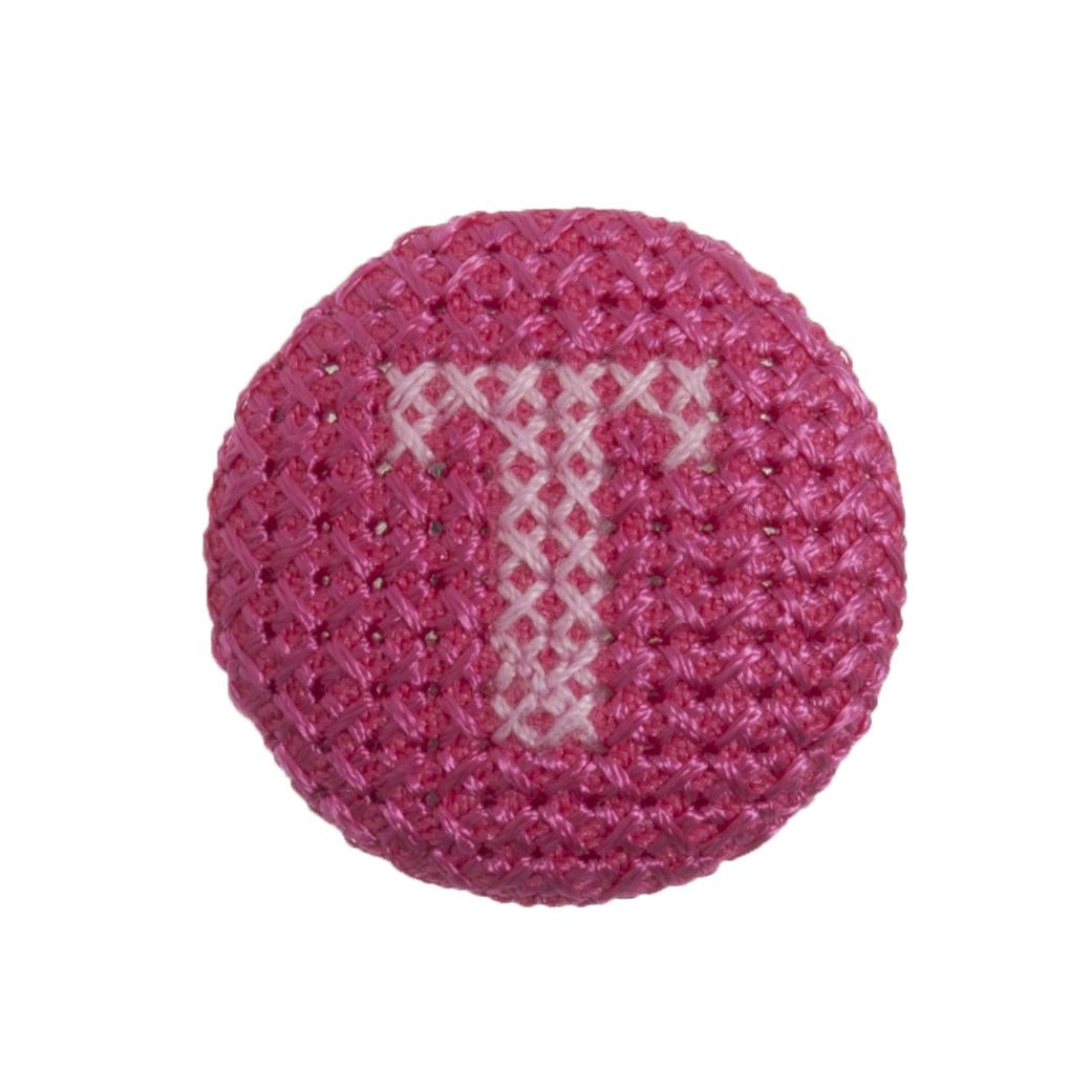 Buttons: Alphabet: Cross Stitch: 25mm: Pink on Fuchsia: Letter T ...