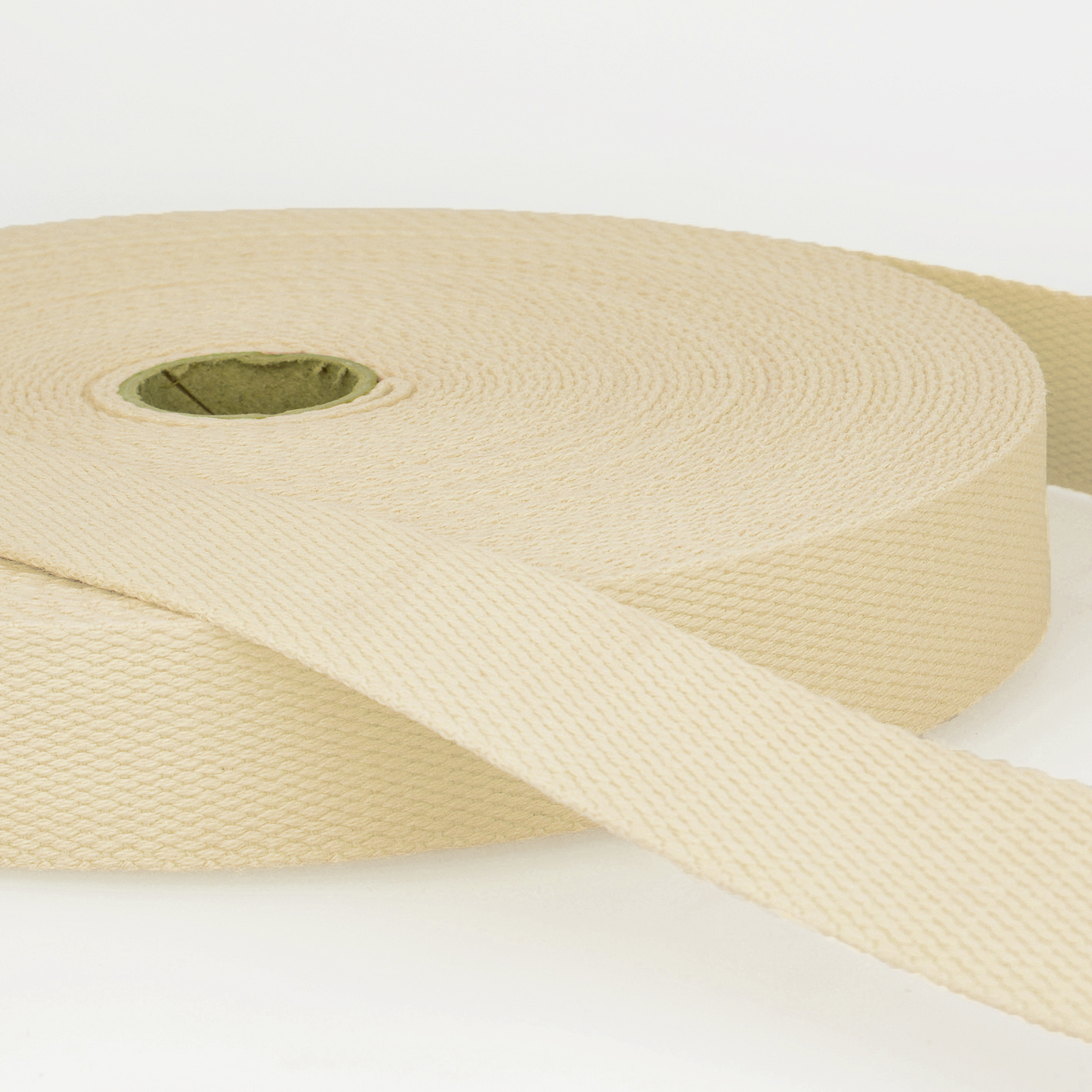 Trim: Webbing: Cotton: 20m x 25mm: Ivory - Stephanoise - Groves and Banks
