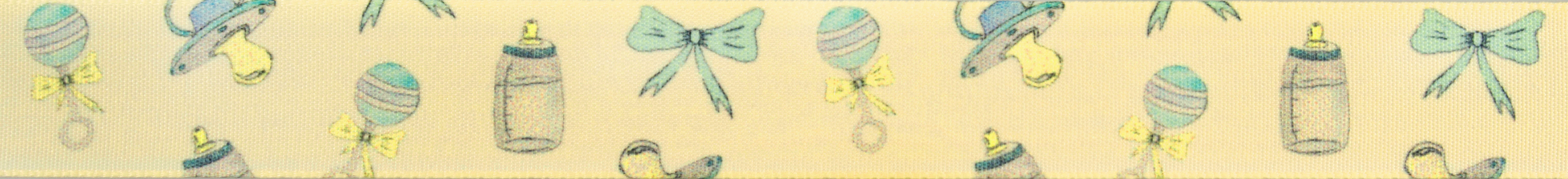Ribbon: Baby Motifs: 25m x 25mm: Pale Lemon - Berisfords - Groves and Banks