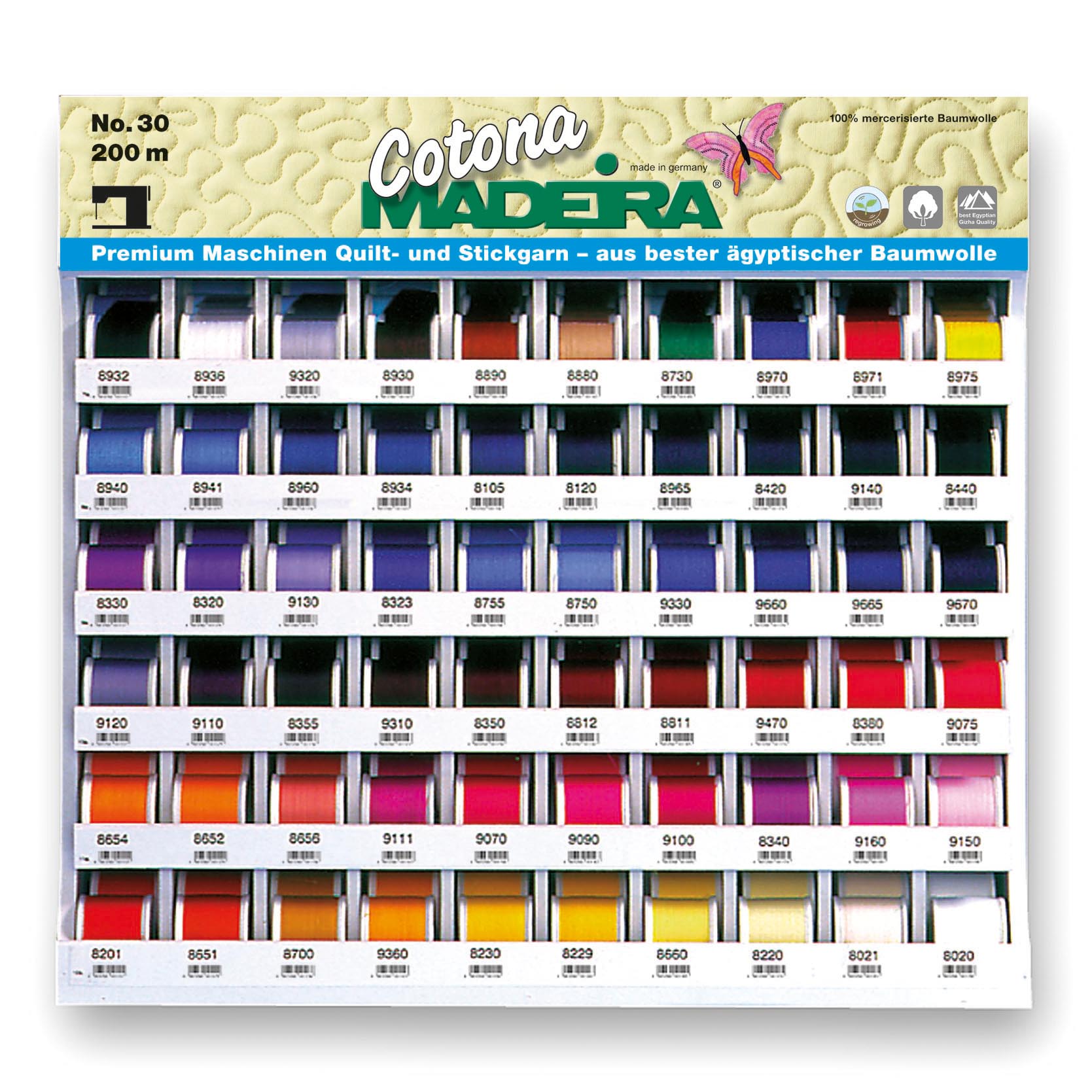 Cotona No.30: 300 x 200m: 60 Colors: Display - Madeira - Groves and Banks