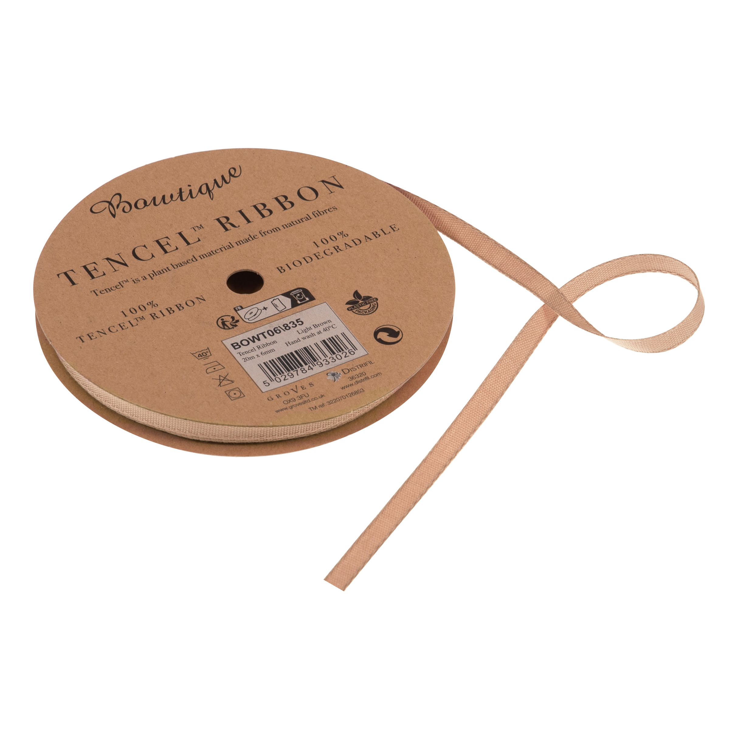 Ribbon: TENCEL™ Biodegradable: 20m x 6mm: Light Brown - Bowtique ...