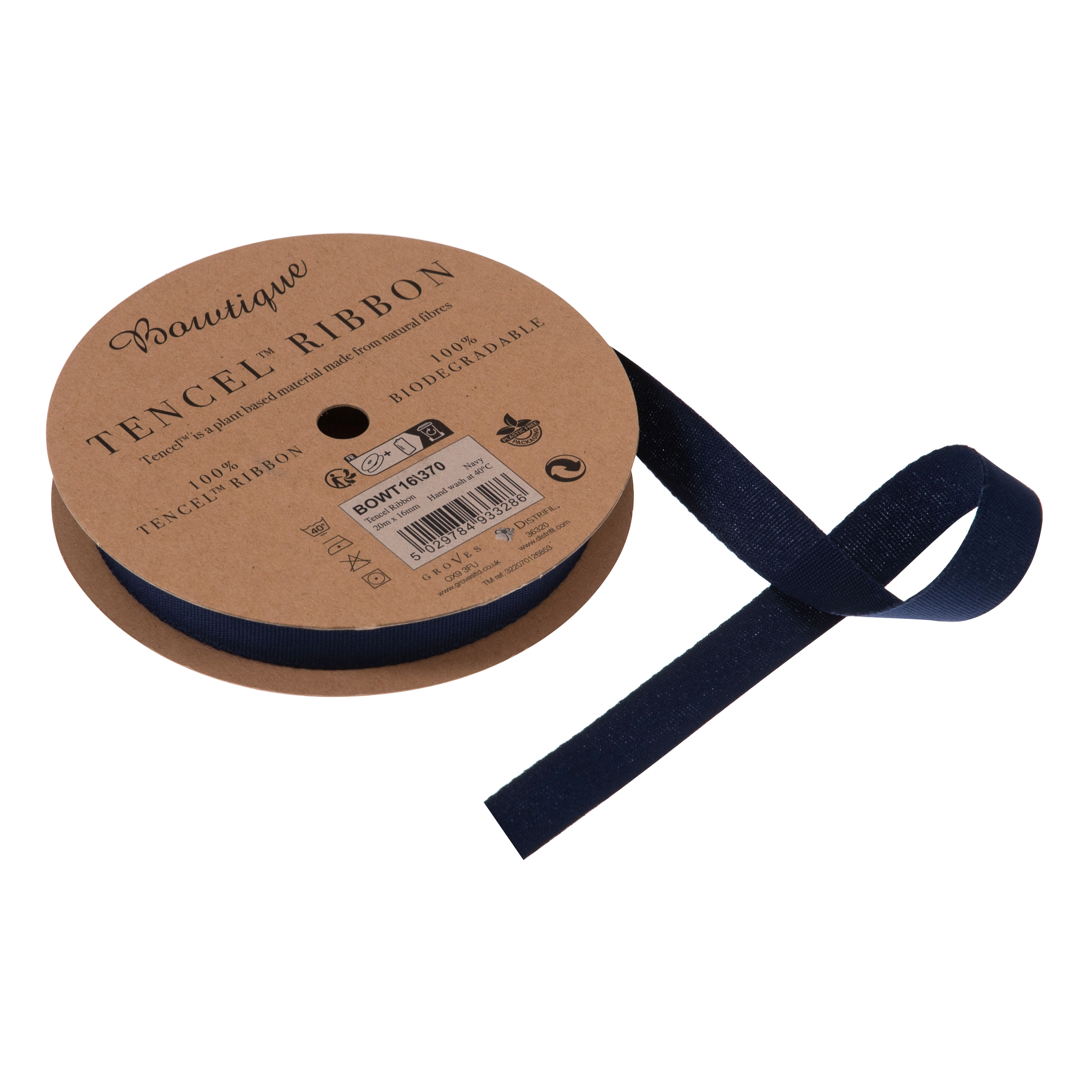 Ribbon: TENCEL™ Biodegradable: 20m x 16mm: Navy - Bowtique - Groves and ...