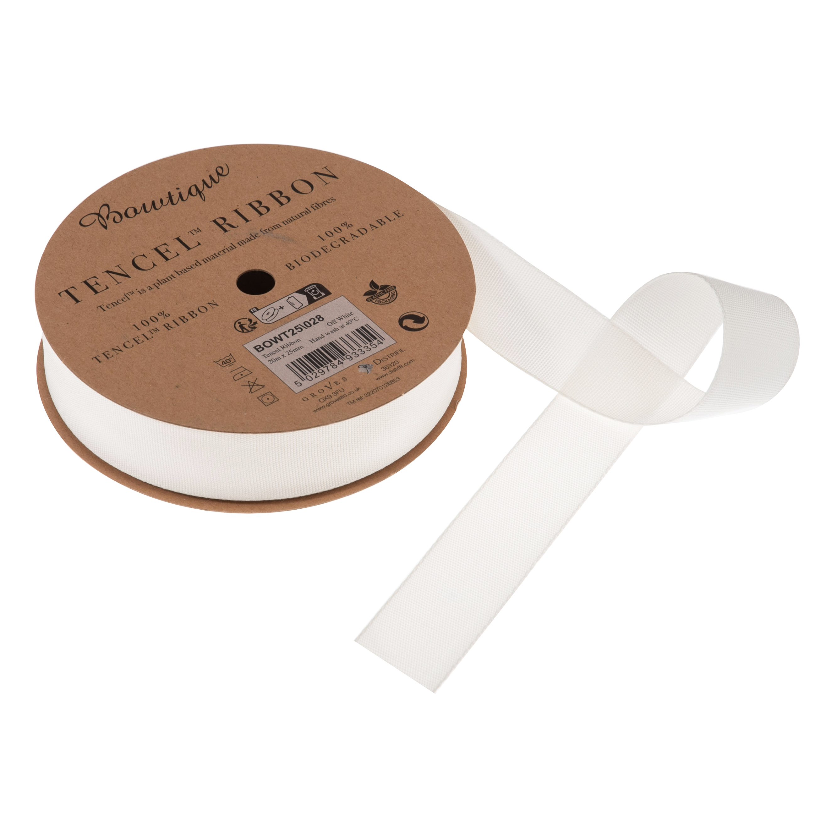 Ribbon: TENCEL™ Biodegradable: 20m x 25mm: Off White - Bowtique ...