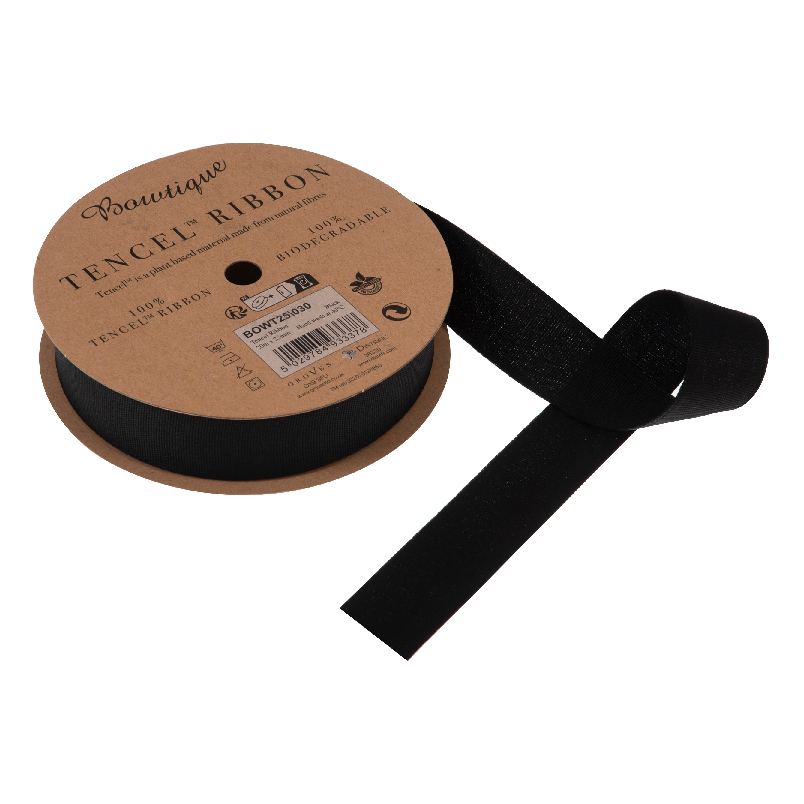 Ribbon: TENCEL™ Biodegradable: 20m x 25mm: Black - Bowtique - Groves ...