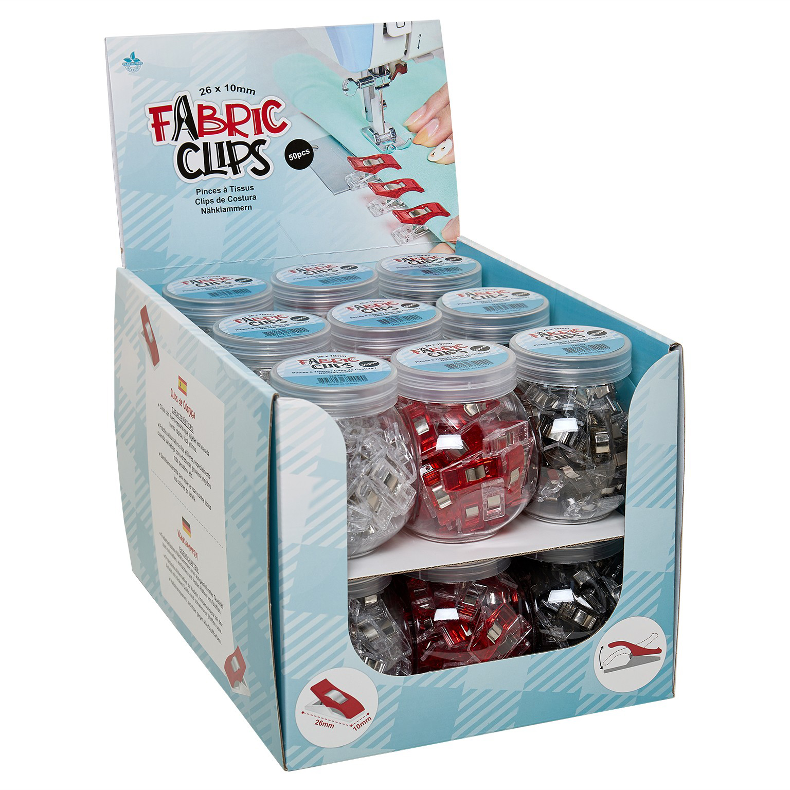 Counter Display Unit: Fabric Clips (50): 3 Colours: 18 Pieces - Sew ...