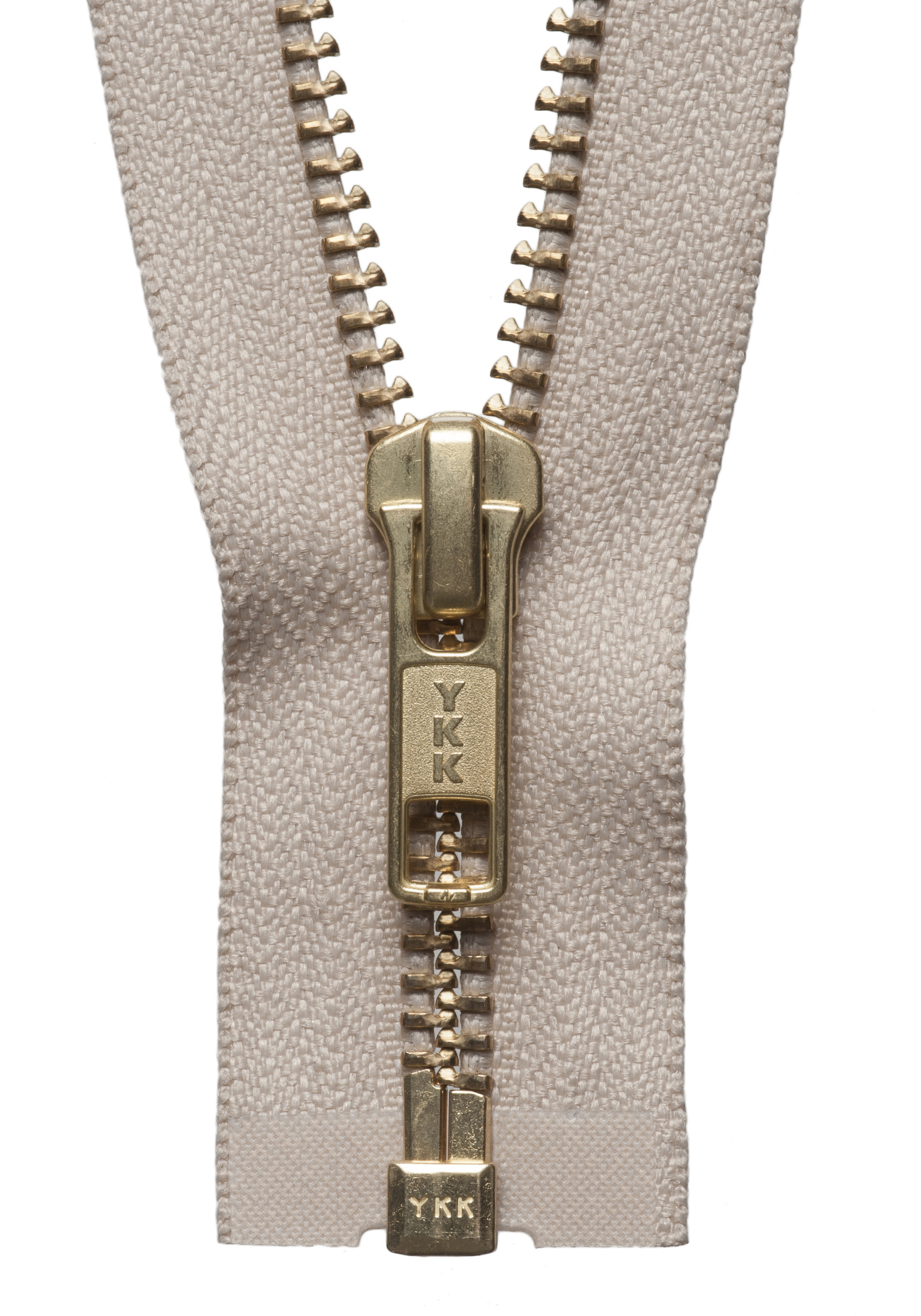 Brass Metal Open-End Zip: 46cm or 18.11in: Beige - YKK - Groves and Banks
