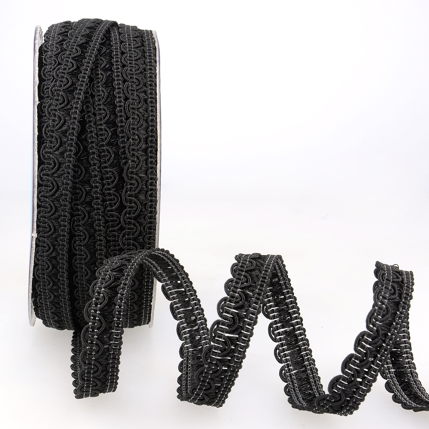 Trim: Braid: Rayon: 25m x 11mm: Black - Stephanoise - Groves and Banks