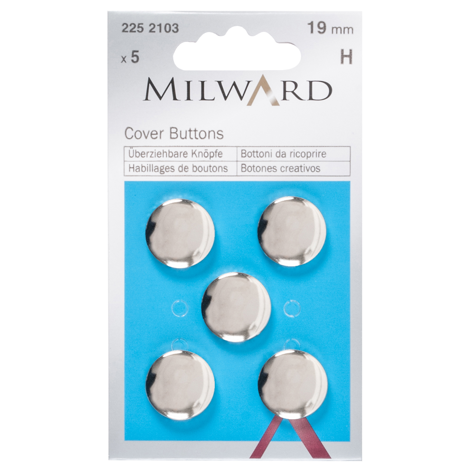 Buttons: Cover: Steel: Silver: 19mm: 5 Pieces - Milward - Groves and Banks