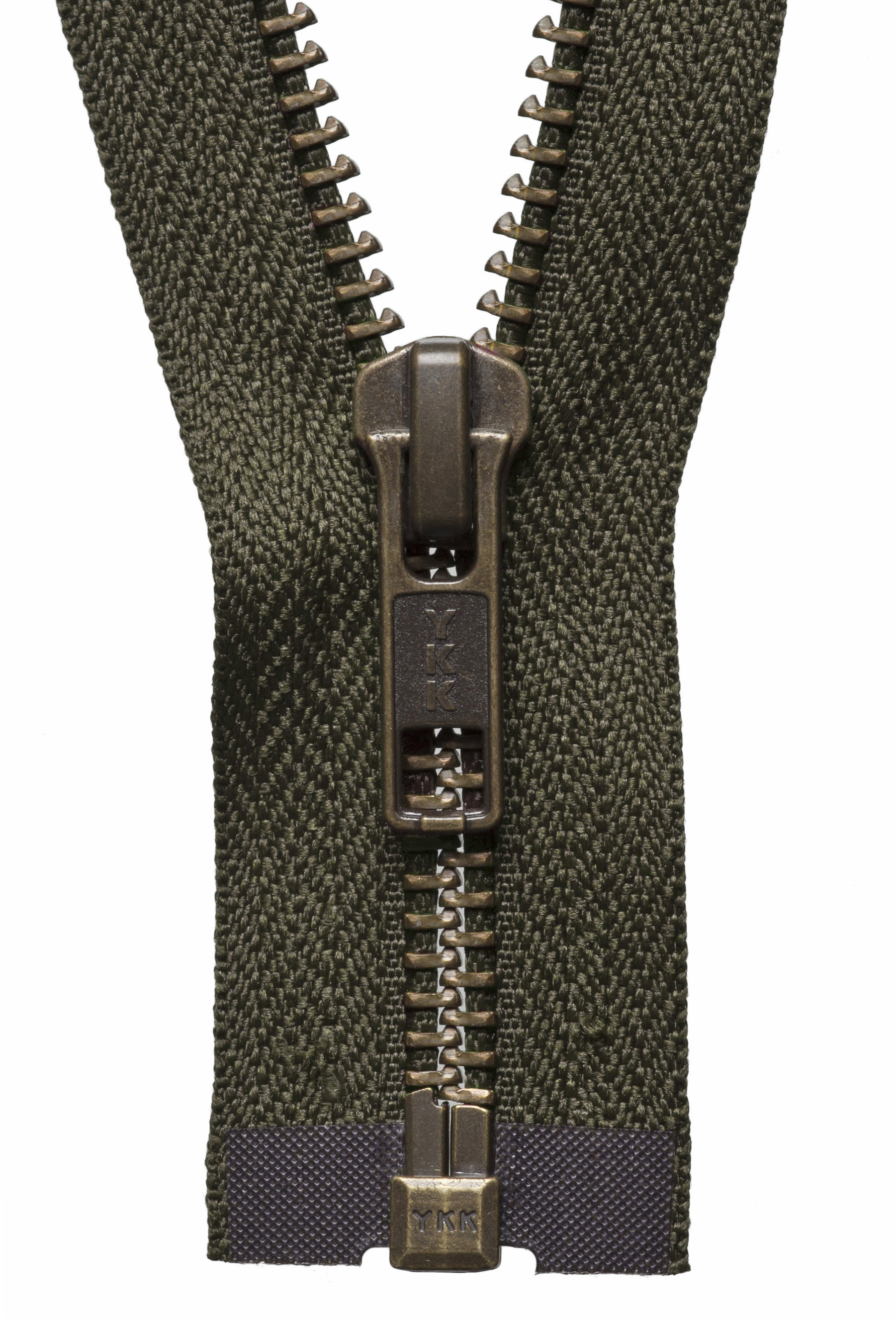 Strong Metal Tooth Open End Zip: 76cm: Khaki - YKK - Groves and Banks