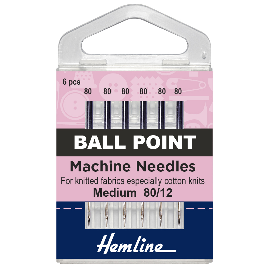 Sewing Machine Needles: Ball Point: Medium 80(12): 6 Pieces - Hemline ...