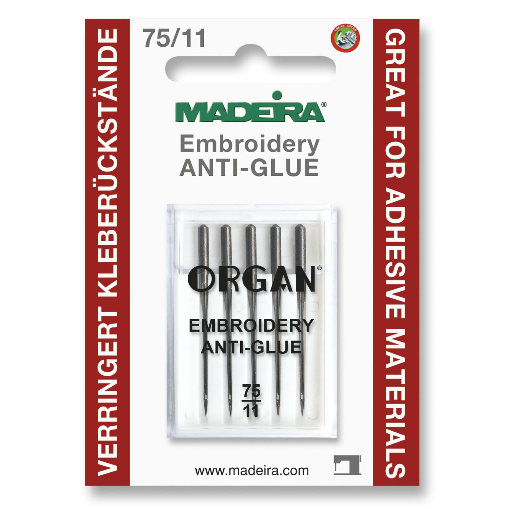 Sewing Machine Needles: Embroidery - Anti-Glue: Size 75, No.11 - Madeira - Groves and Banks