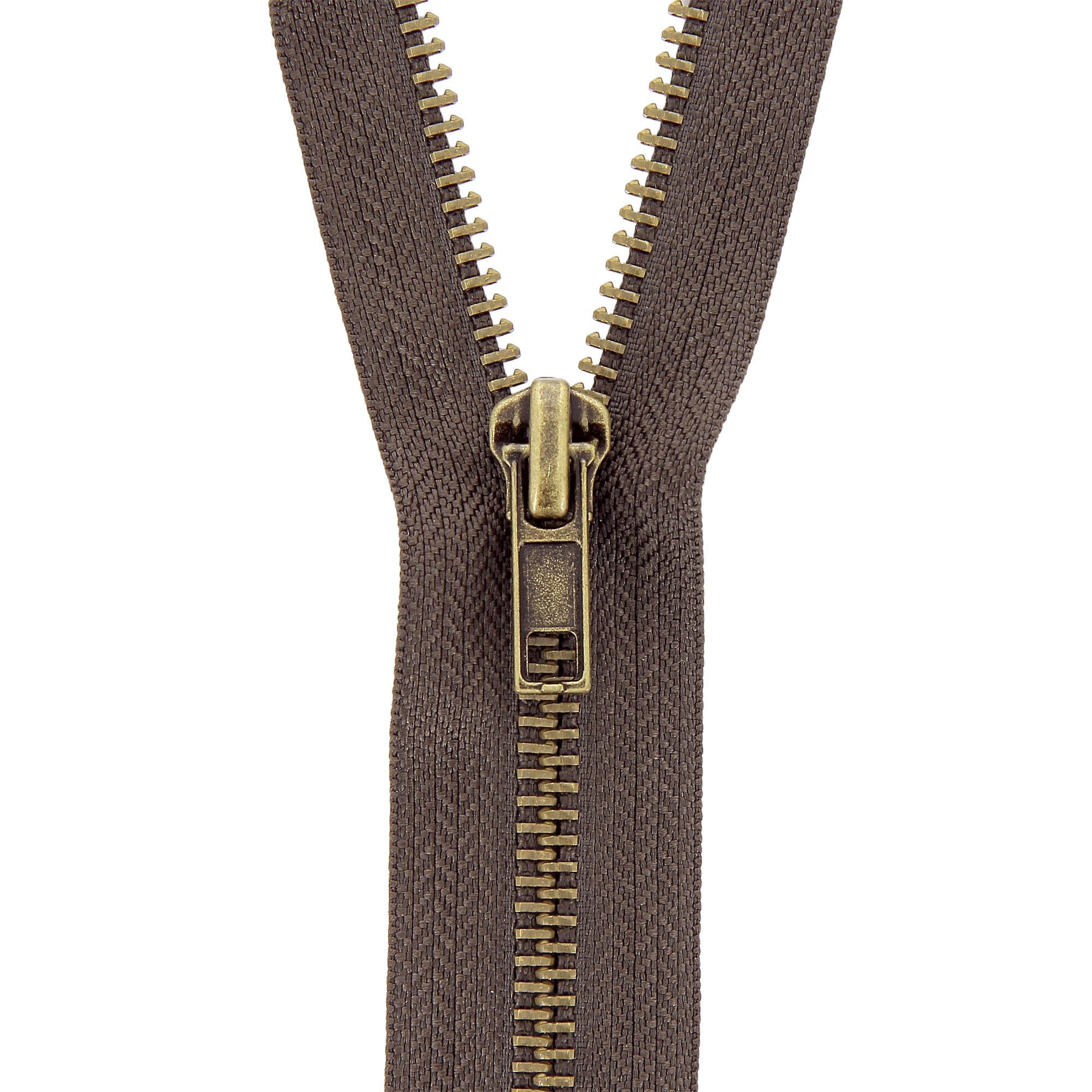 Brass Jacket Zip Open End: 80cm: Dark Brown - Milward - Groves and Banks