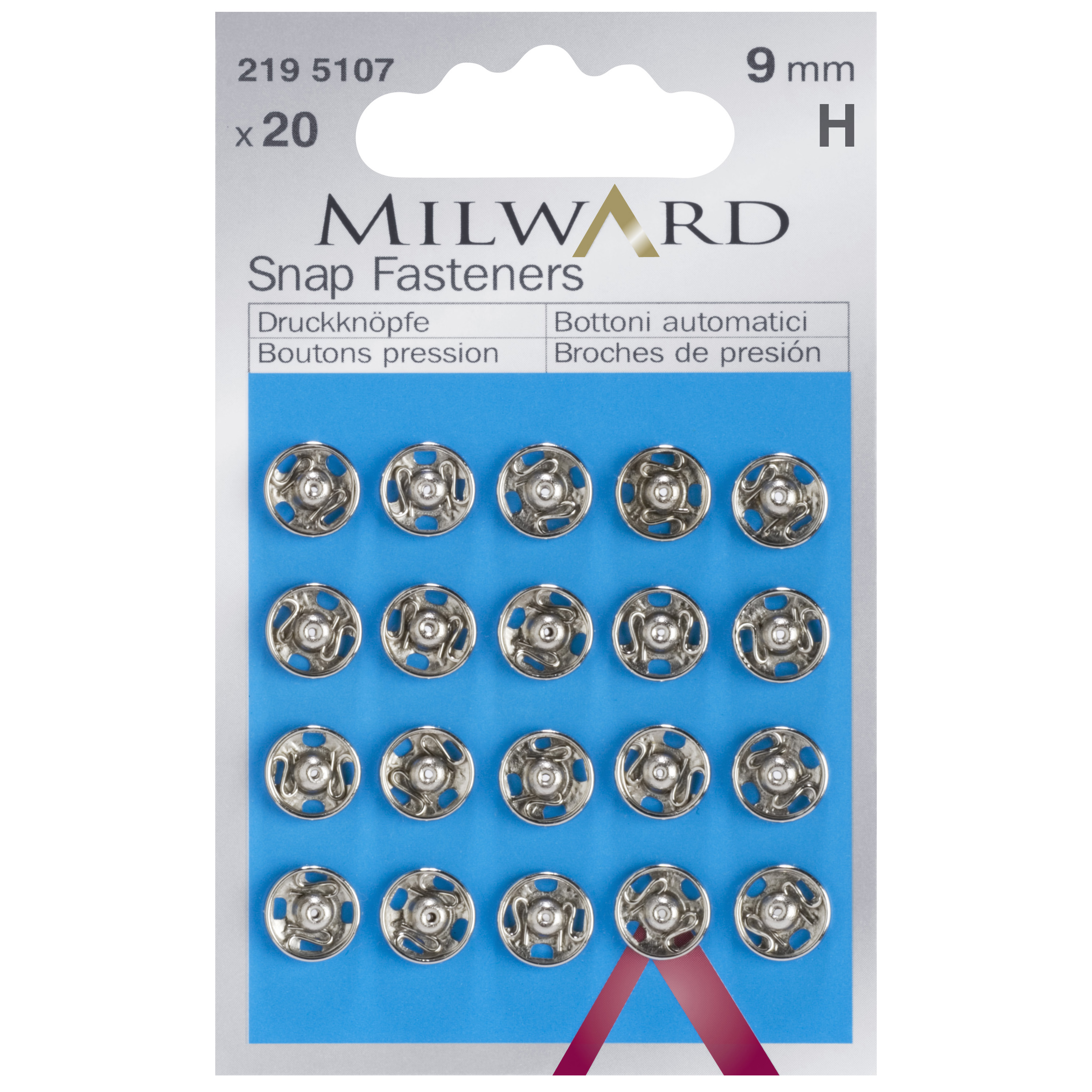 Snap Fasteners: Silver: 9mm: 20 Pieces - Milward - Groves and Banks