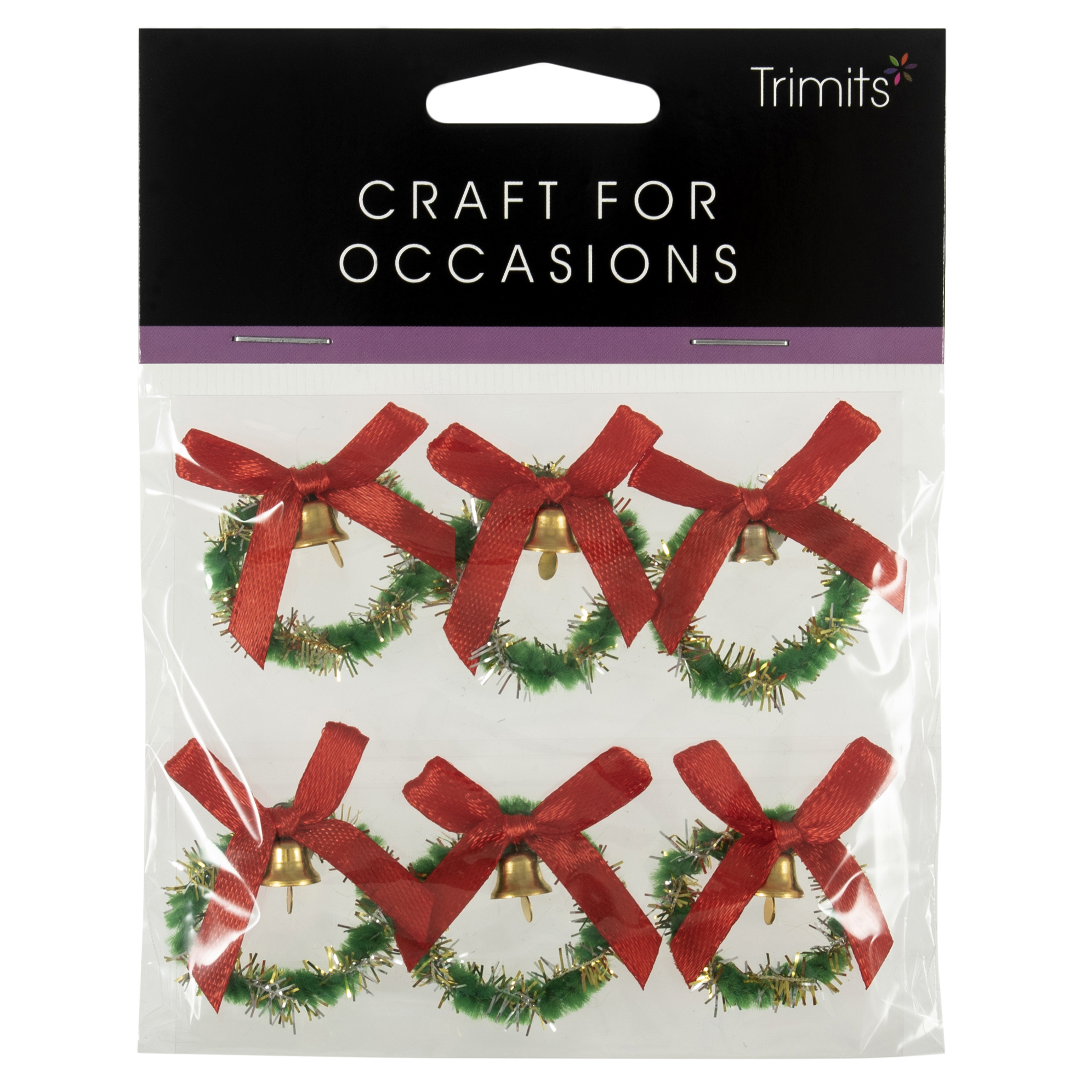Craft Embellishment: Christmas Wreath with Bells: Pack of 6 - Trimits ...