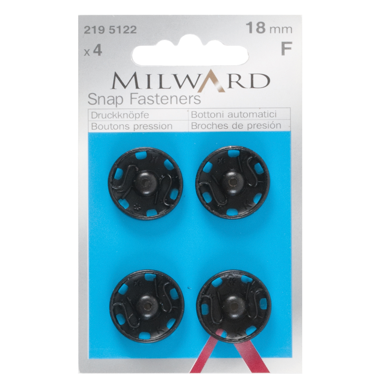 Snap Fasteners: Black: 18mm: 4 Pieces - Milward - Groves and Banks