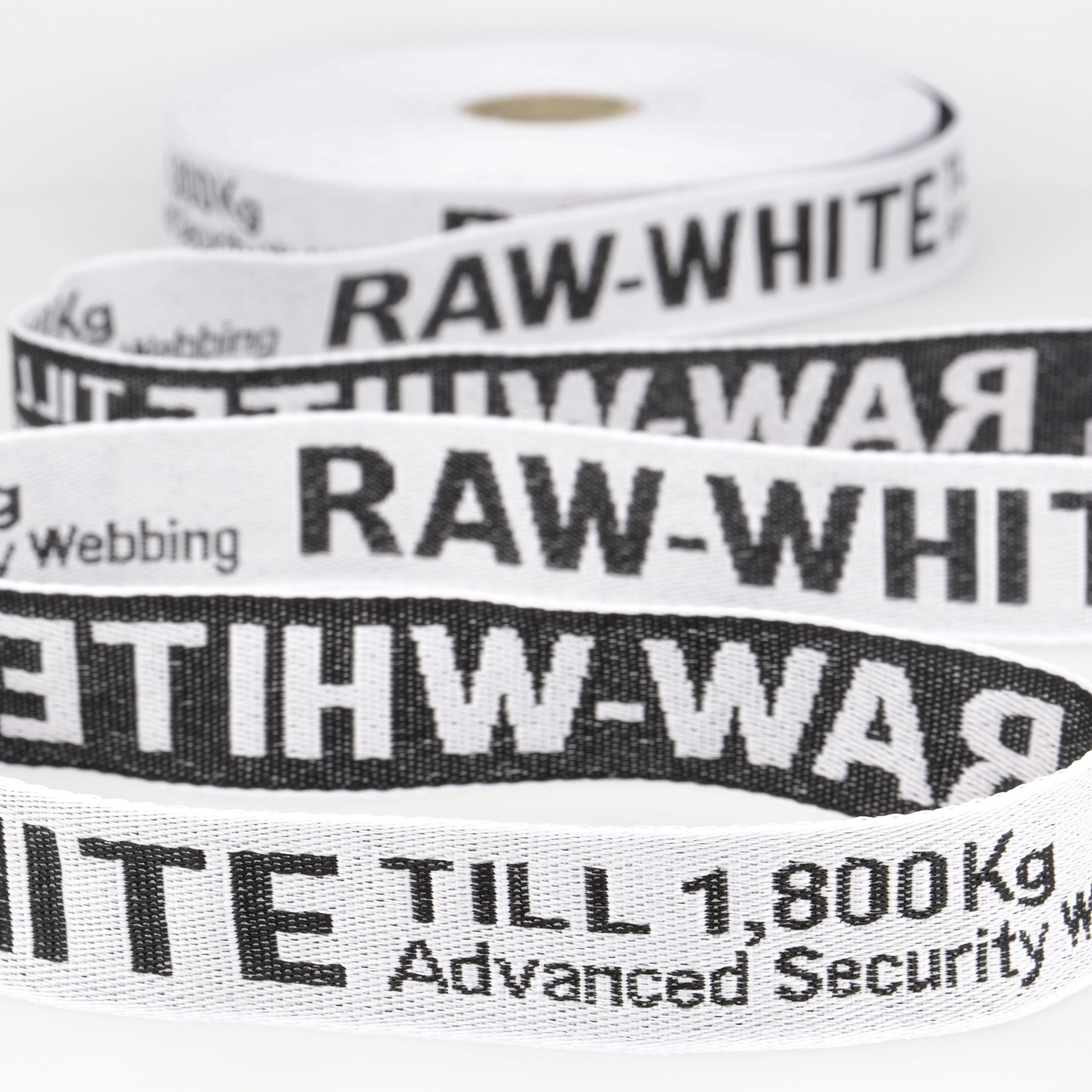 Trim: Webbing: Jacquard 'Security Strap': 25m x 25mm: Black on White ...