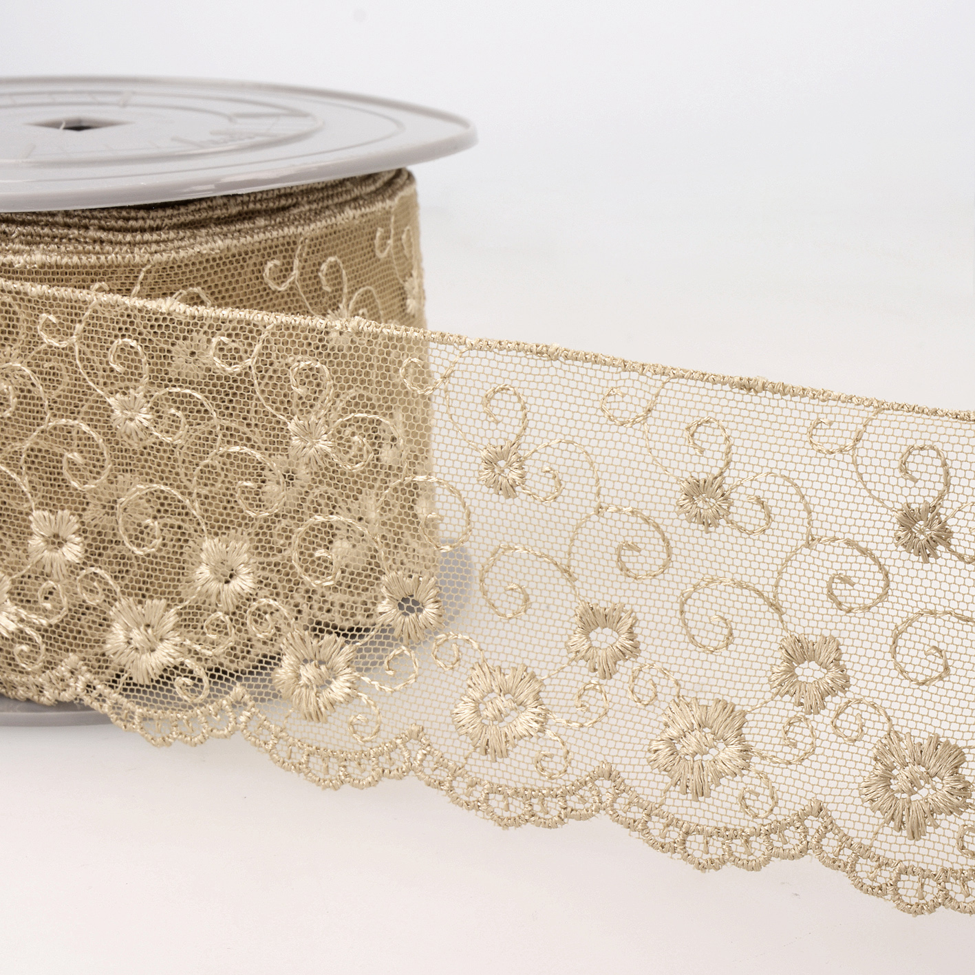 Trim: Tulle: Embroidered: 14.6m x 70mm: Beige - Stephanoise - Groves ...
