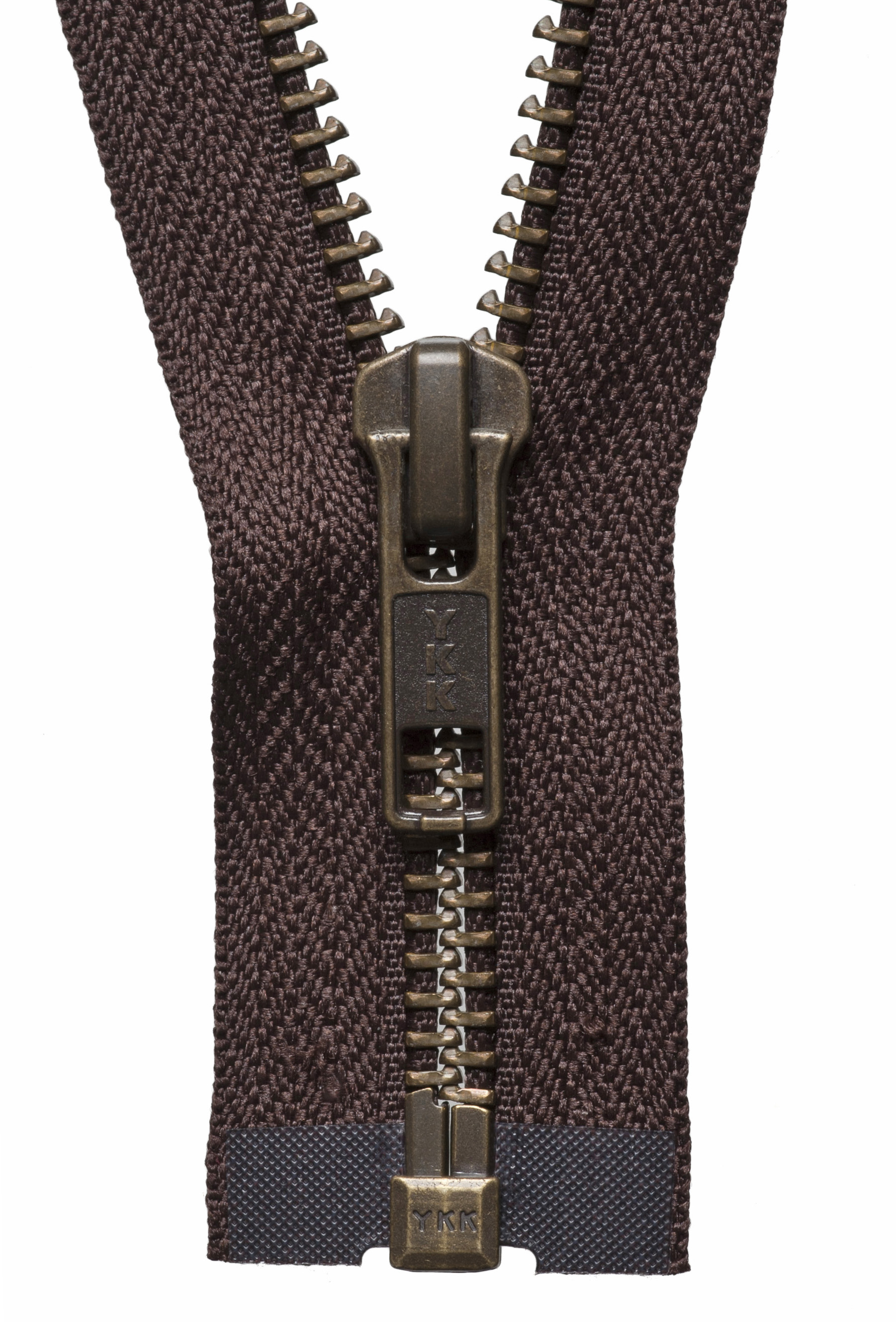 Strong Metal Tooth Open End Zip: 66cm: Brown - YKK - Groves and Banks