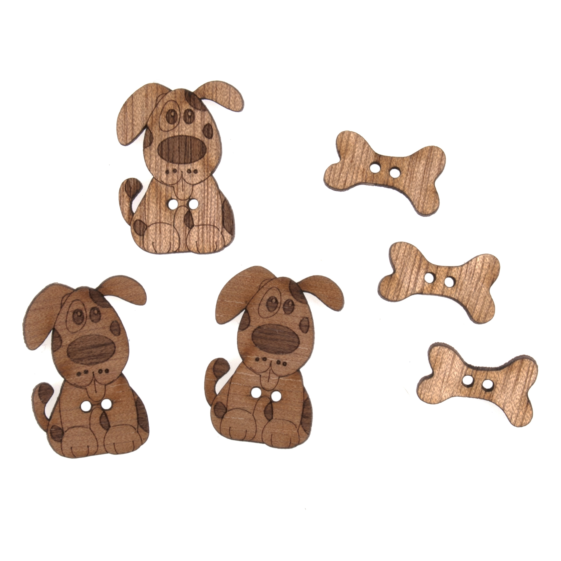 Buttons: Novelty: Wooden: Dog & Bone: Pack of 6 - Trimits - Groves and ...