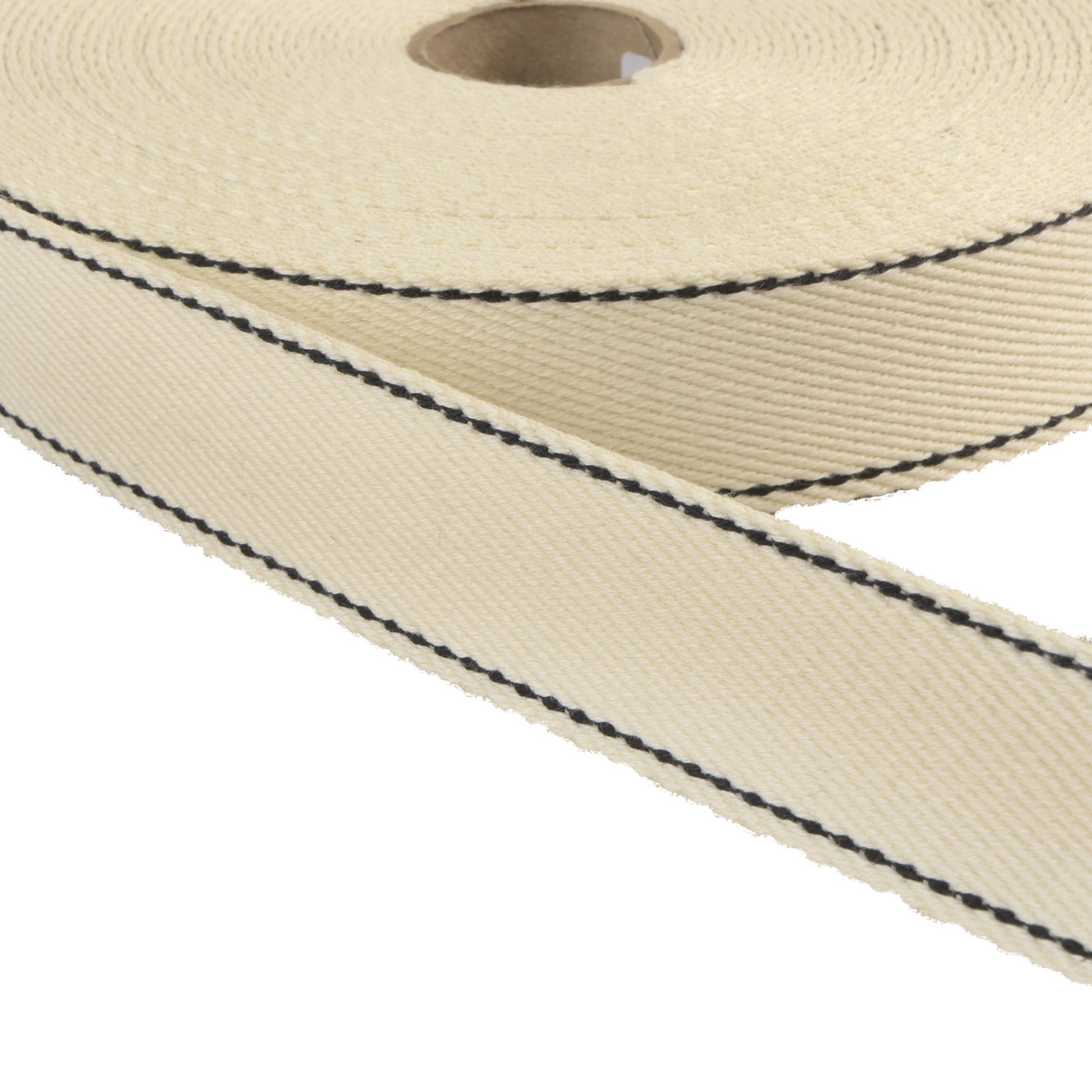 Trim: Webbing: Stitched: 20m x 30mm: Ivory - Stephanoise - Groves and Banks