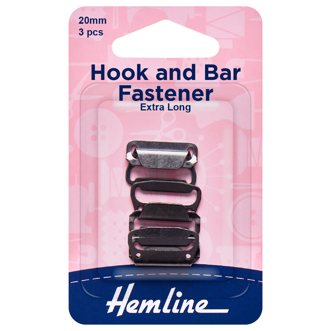 Hook and Bar Fastener: Black - 20mm - Hemline - Groves and Banks
