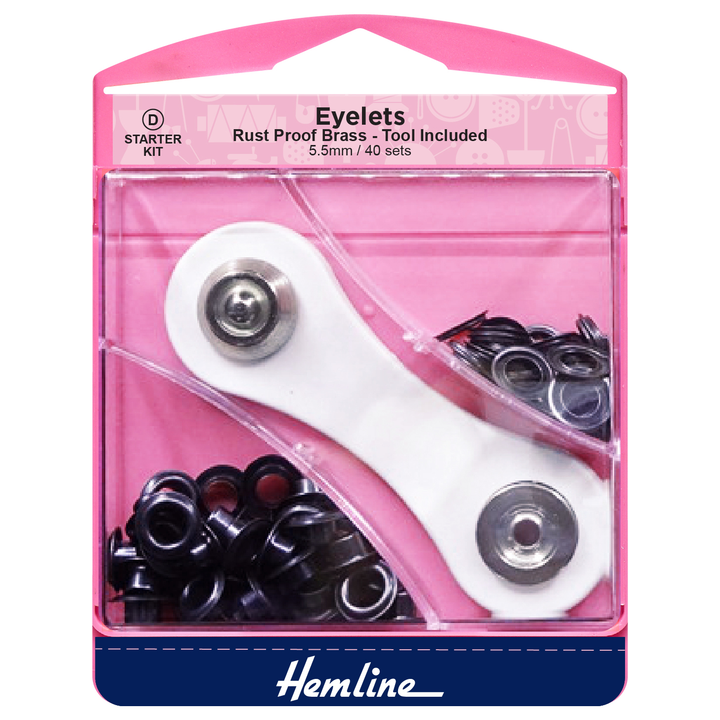 Eyelets Starter Kit: 5.5mm: Black: (D): 40 Pieces - Hemline - Groves ...