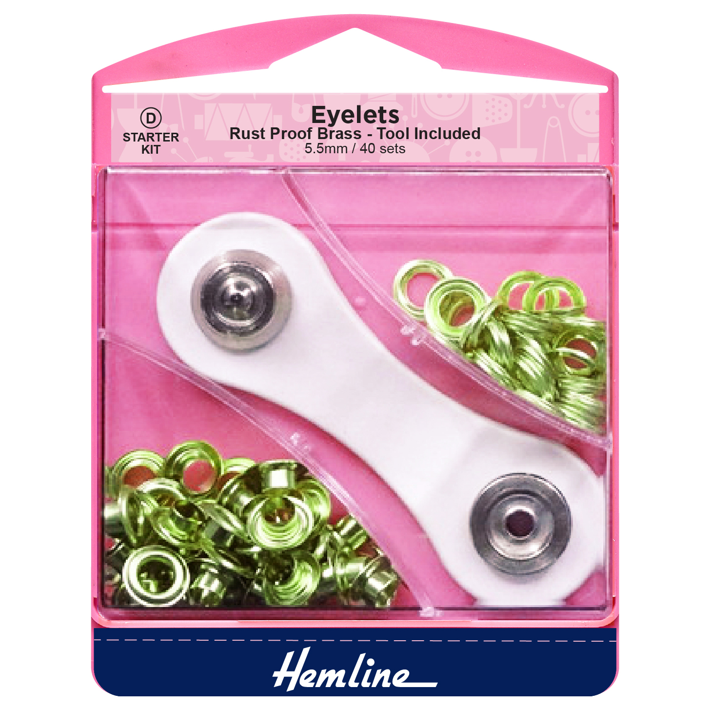 Eyelets Starter Kit: 5.5mm: Gold: (D): 40 Pieces - Hemline - Groves and ...