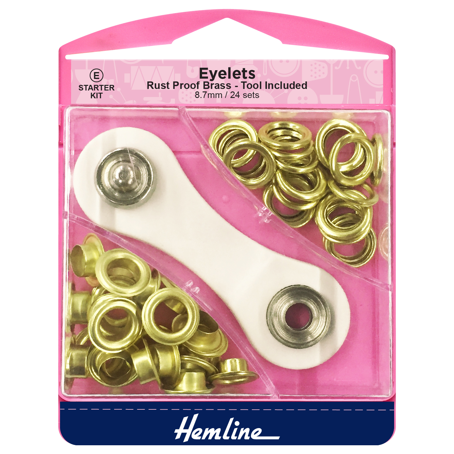 Eyelets Starter Kit: 8.7mm: Gold: (E): 24 Pieces - Hemline - Groves and ...