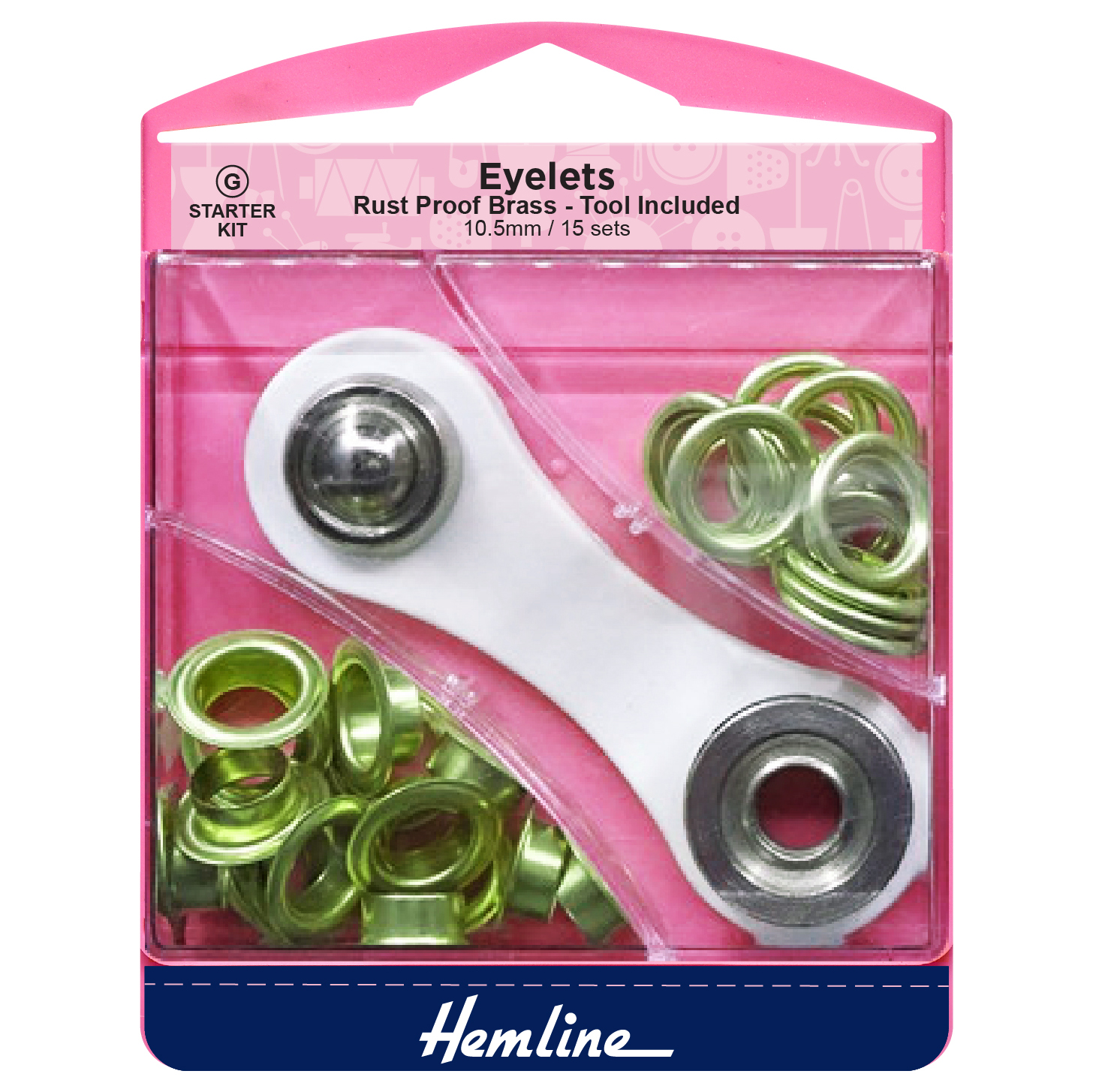 Eyelets Starter Kit: 10.5mm: Gold: (F): 15 Pieces - Hemline - Groves ...