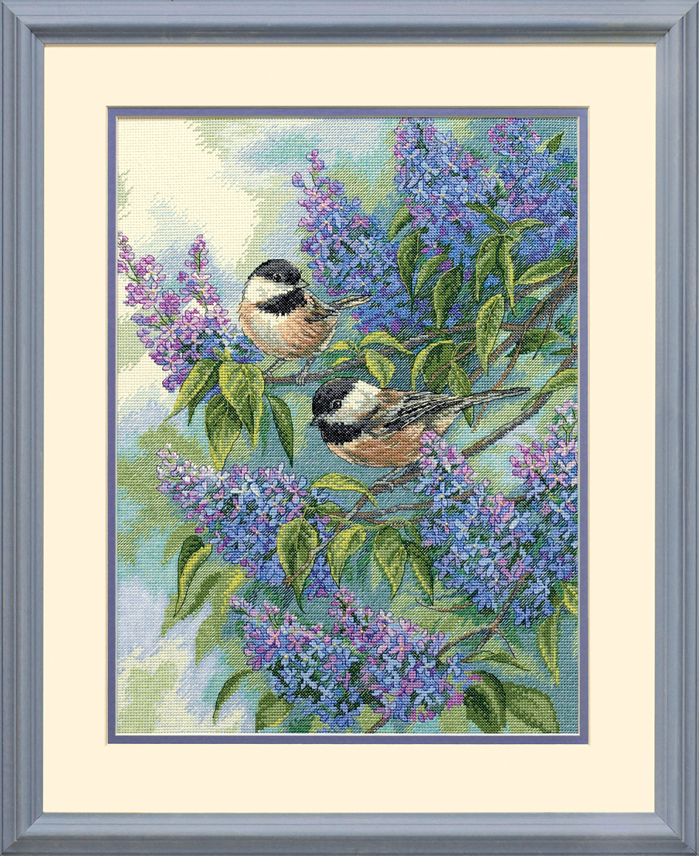 Counted Cross Stitch Kit: Chickadees & Lilacs - Dimensions - Groves and ...
