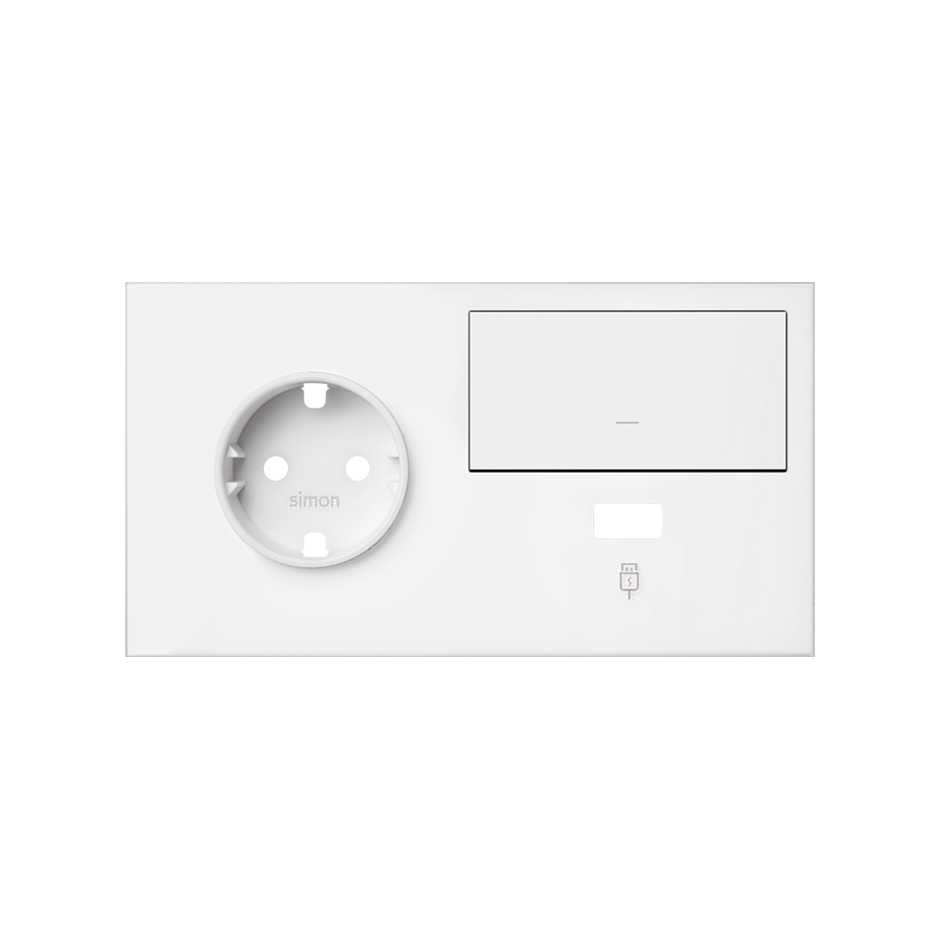 Kit front para 2 elementos com 1 base de tomada schuko, 1 tecla e 1 ...