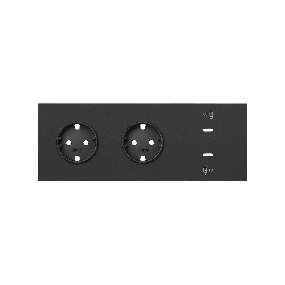 Kit front for 3 elements 2 schuko sockets + double USB C charger matt ...